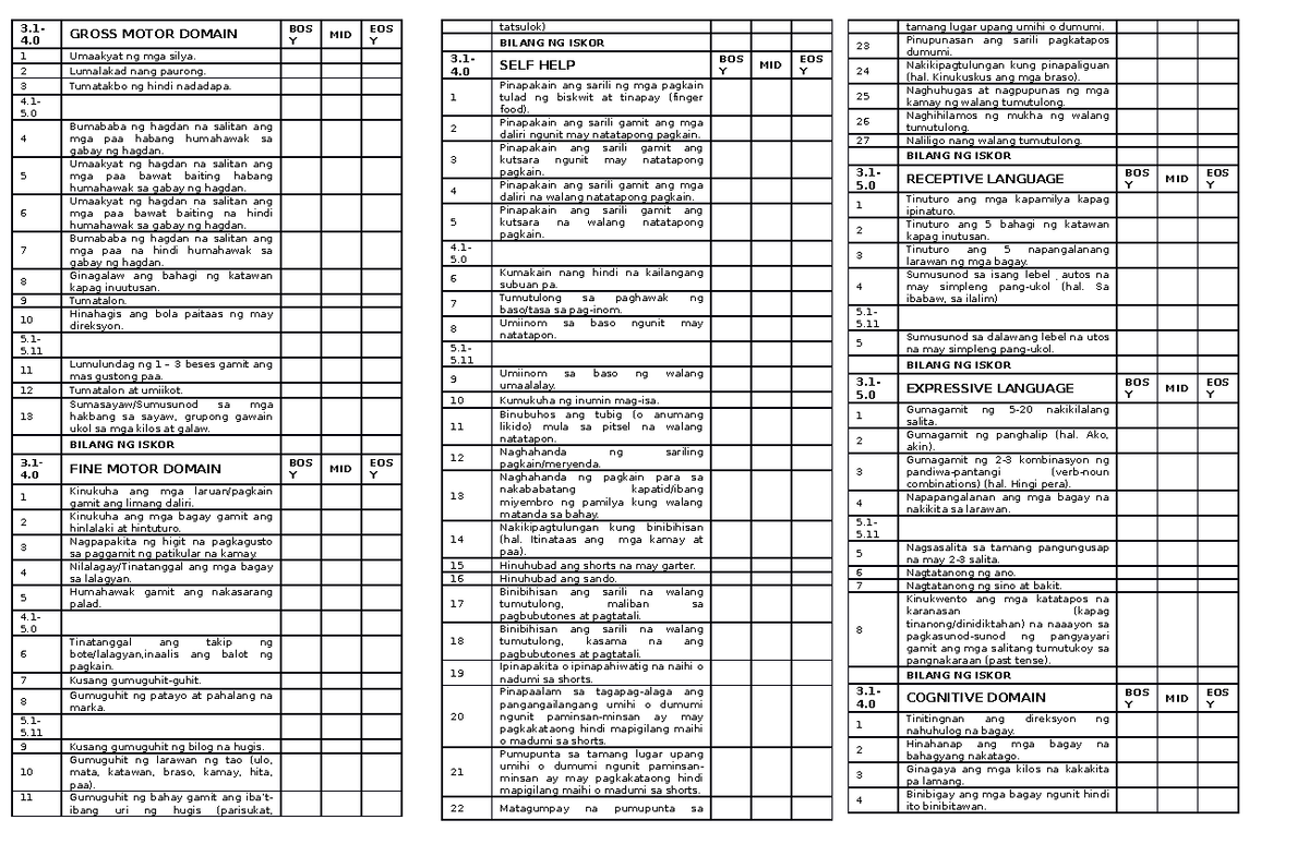 Eccd-2023 - for kinder - 3- 4 GROSS MOTOR DOMAIN BOS Y MID EOS Y 1 ...