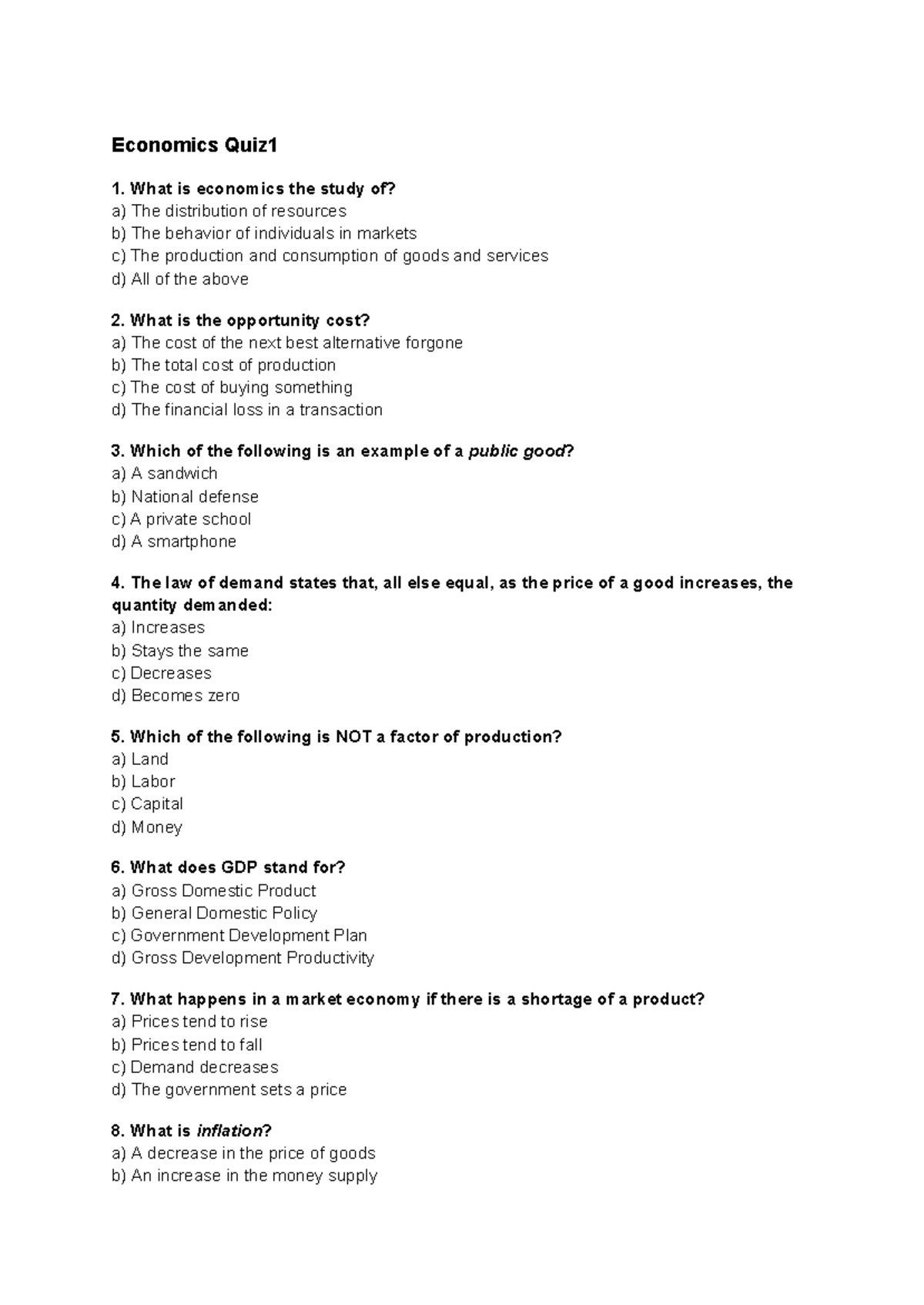 Economics test1 - Test 2 - Economics Quiz What is economics the study ...