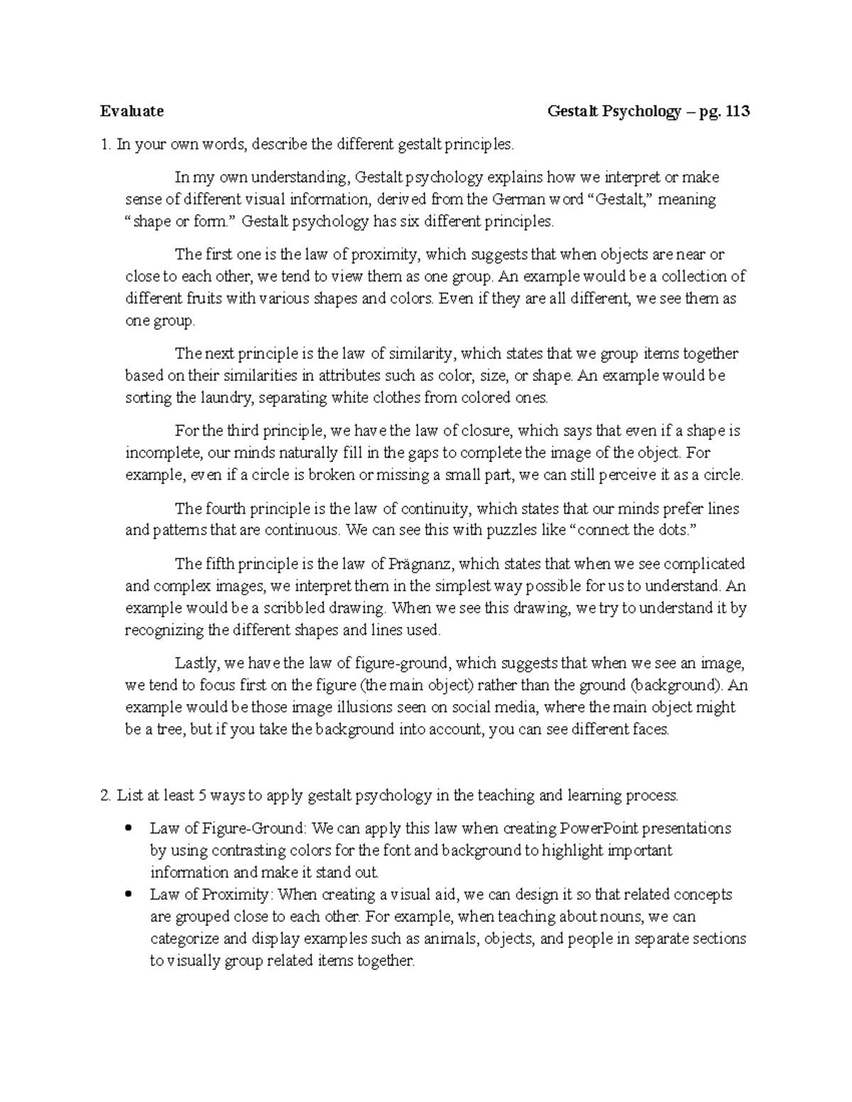 Cognitivist Perspective - Talaboc - Evaluate Gestalt Psychology – pg ...
