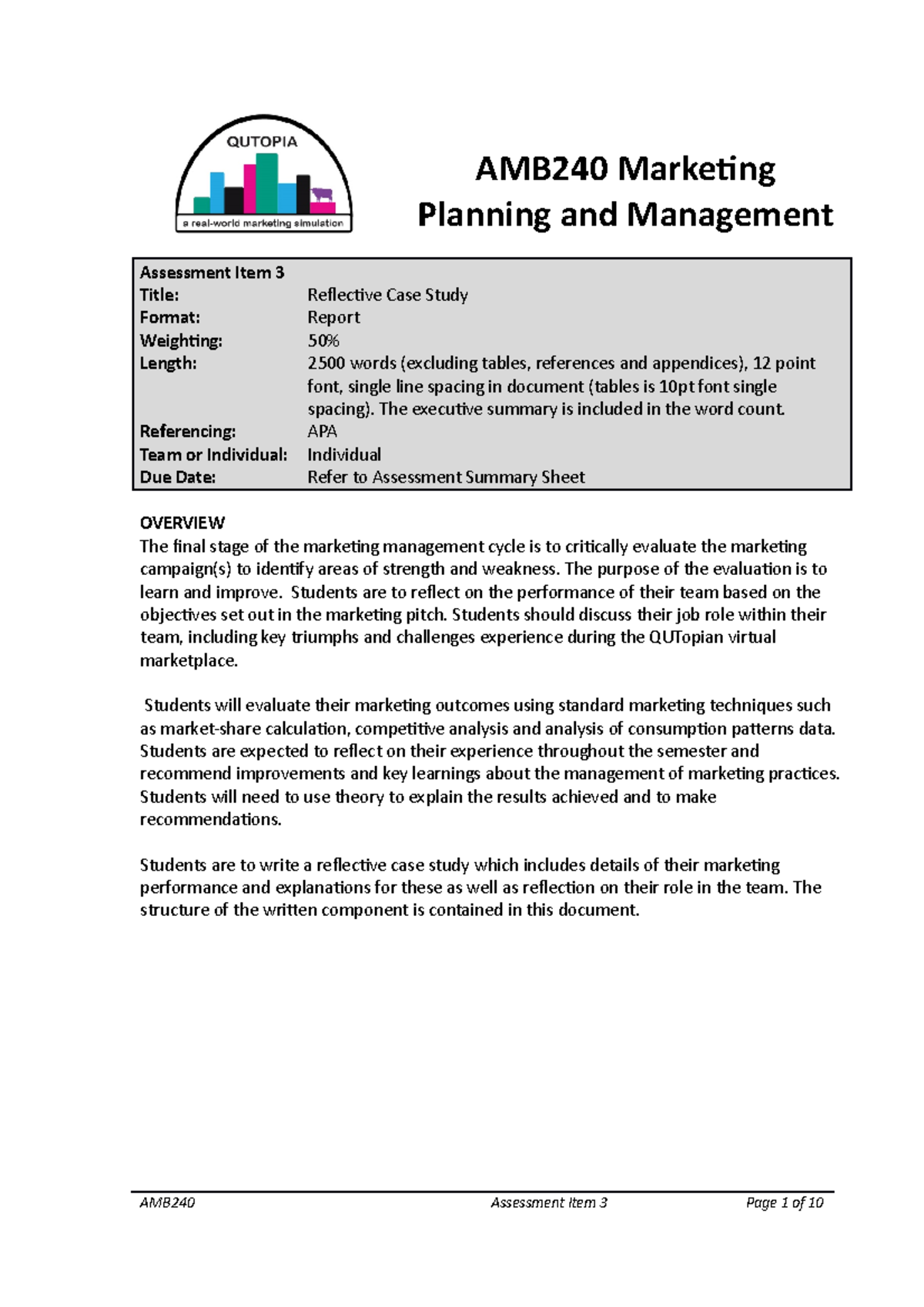 Item 3 Reflective Case Analysis Task Instructions 2020 - AMB240 ...