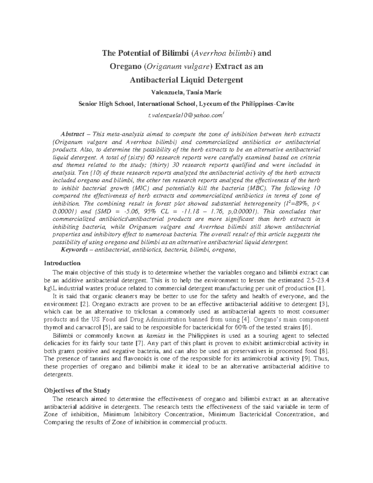 Research Project - The Potential of Bilimbi ( Averrhoa bilimbi ) and ...