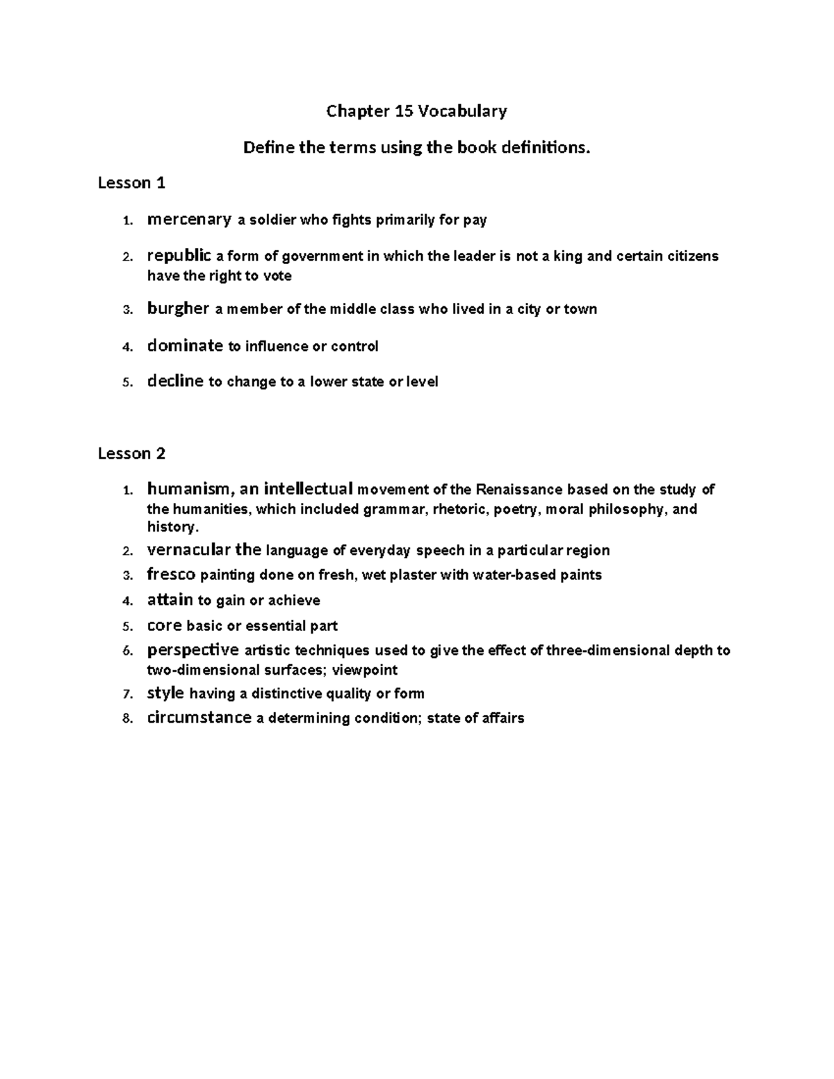 Ch.15 Vocab lesson 1,2 - asasas - Chapter 15 Vocabulary Define the ...