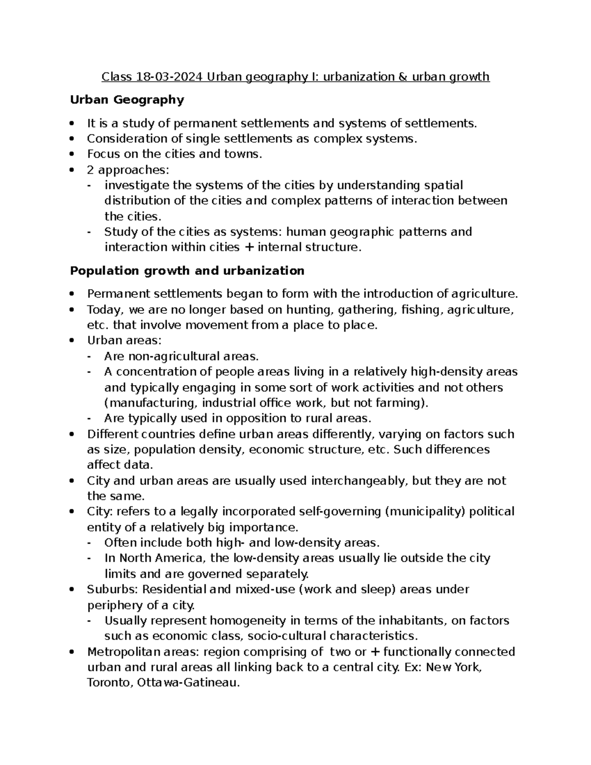 Urban geg1 - Class 18-03-2024 Urban geography I: urbanization & urban ...
