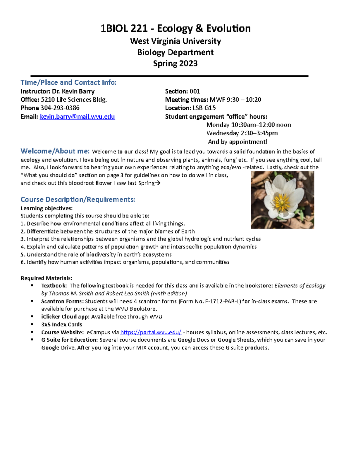 Biol 221 syllabus SP 2023 - 1 BIOL 221 - Ecology & Evolution West ...