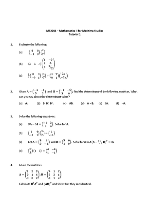 MT2004 Tutorial Questions Queuing Theory - MT2004 Mathematics II for ...