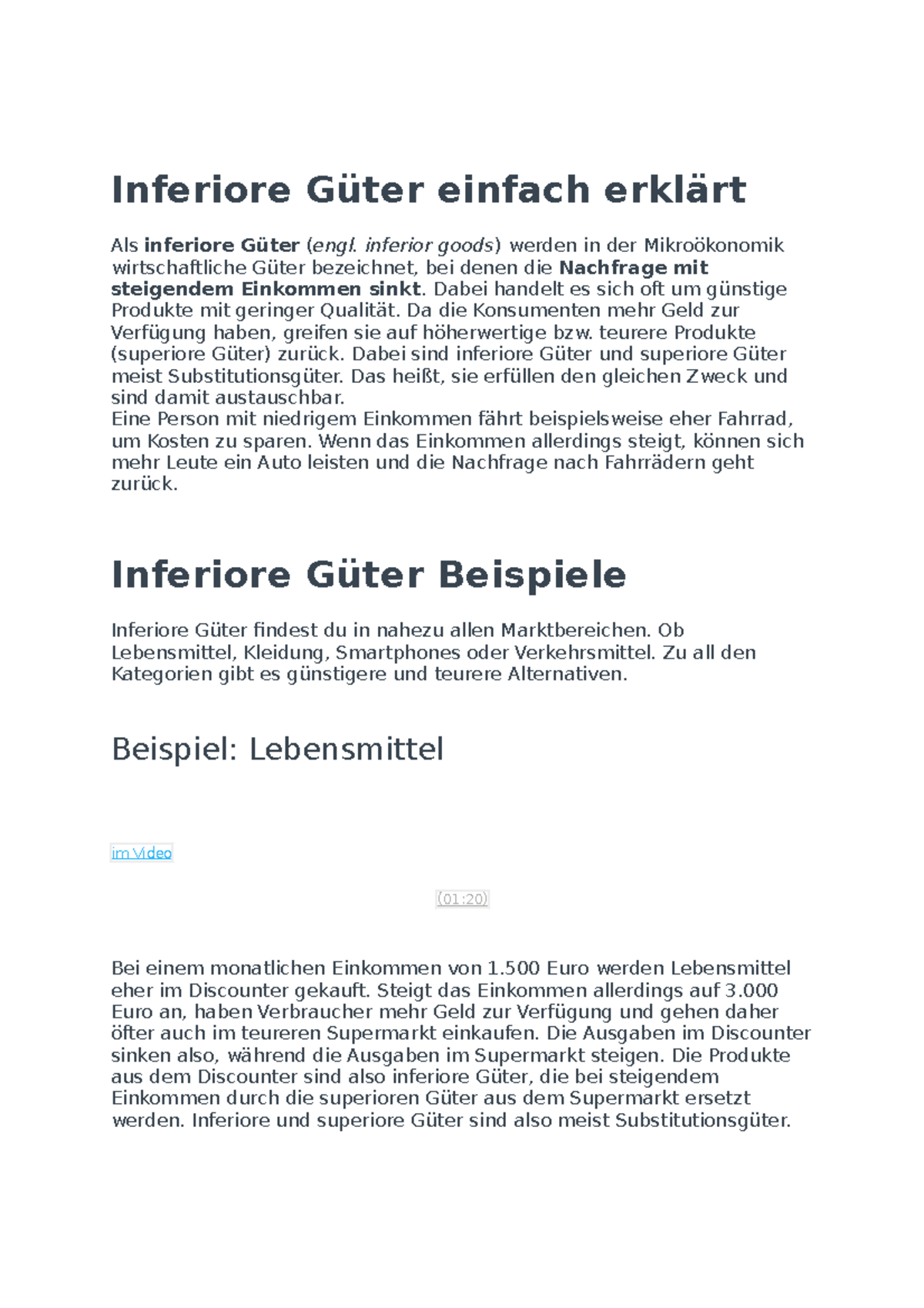 Inferiore Güter einfach erklärt - Inferiore Güter einfach erklärt Als ...