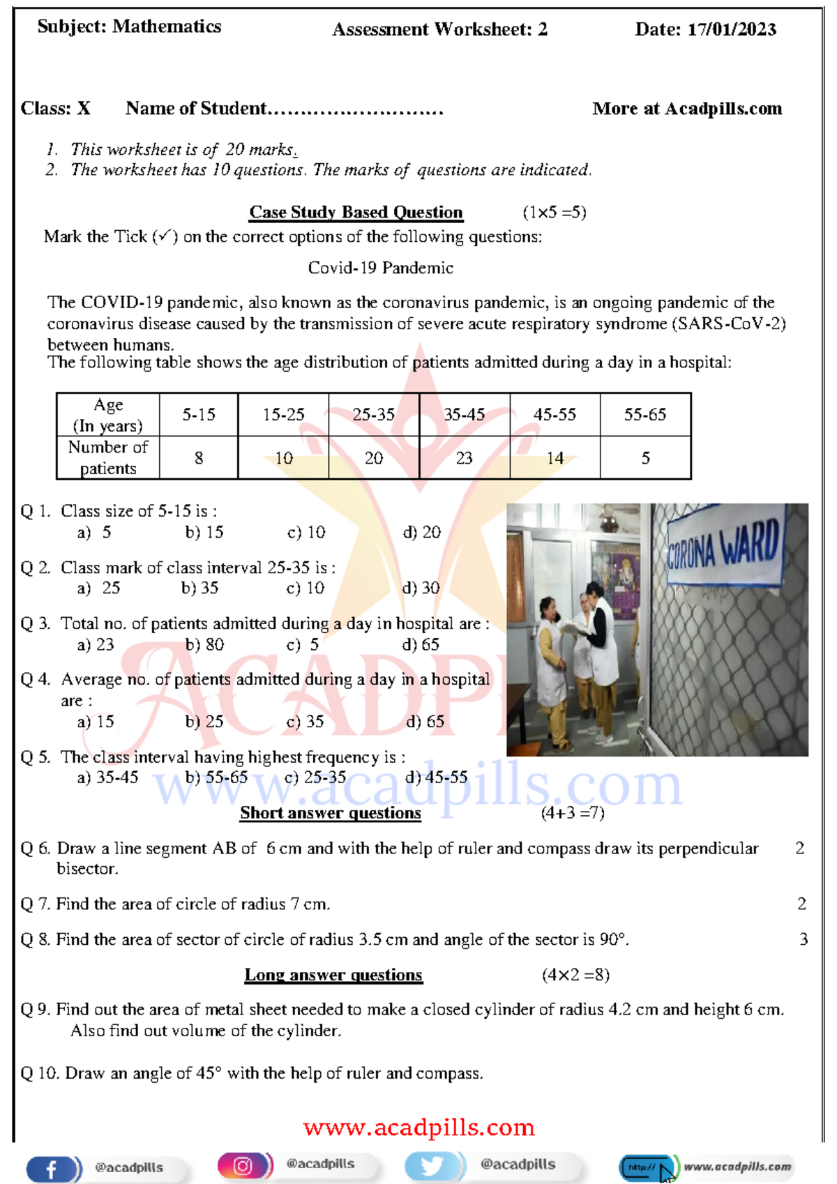 Maths Assessment Worksheet - 2 - Subject: Mathematics Assessment ...
