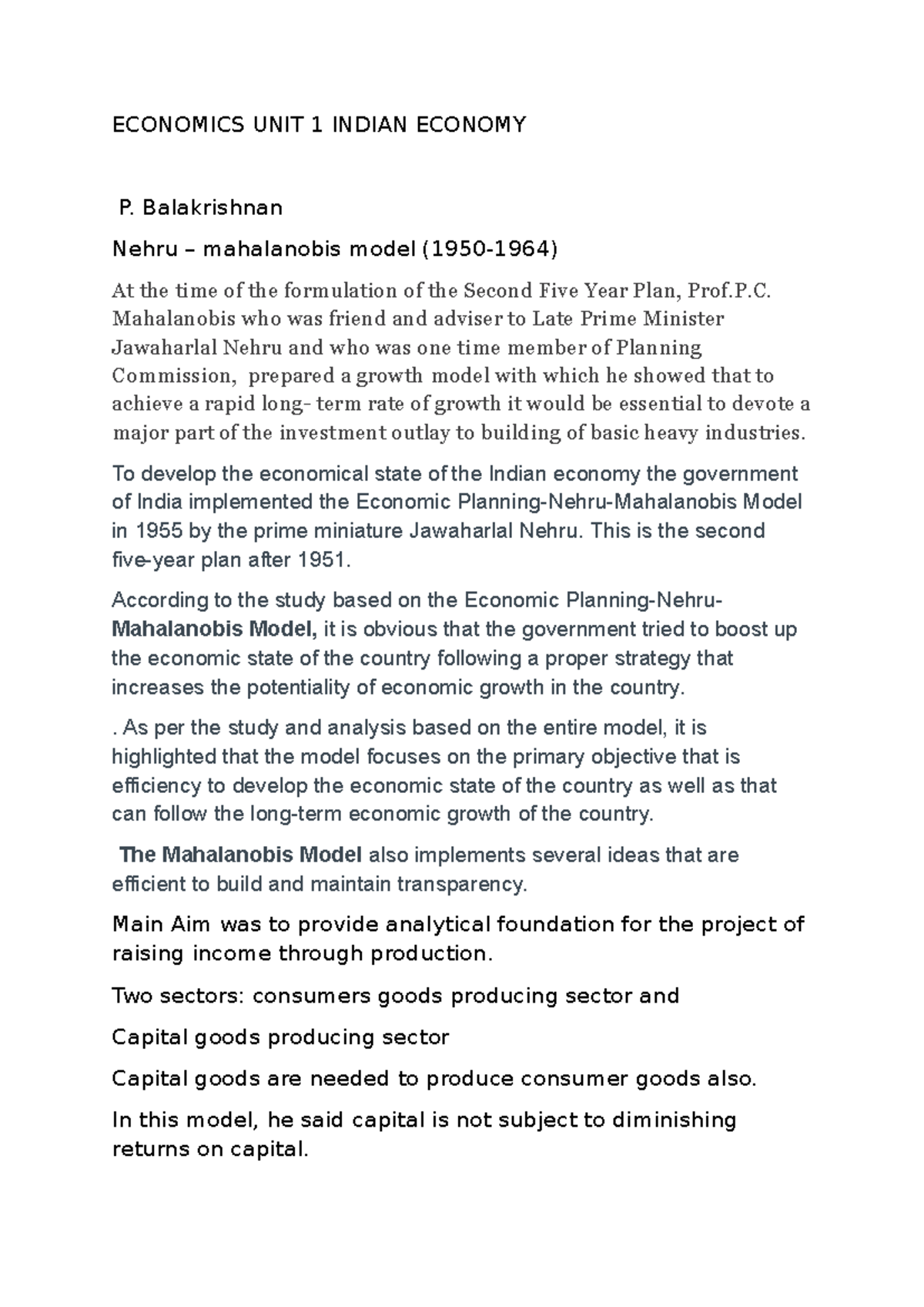 Economics UNIT 1 Indian Economy - ECONOMICS UNIT 1 INDIAN ECONOMY P ...