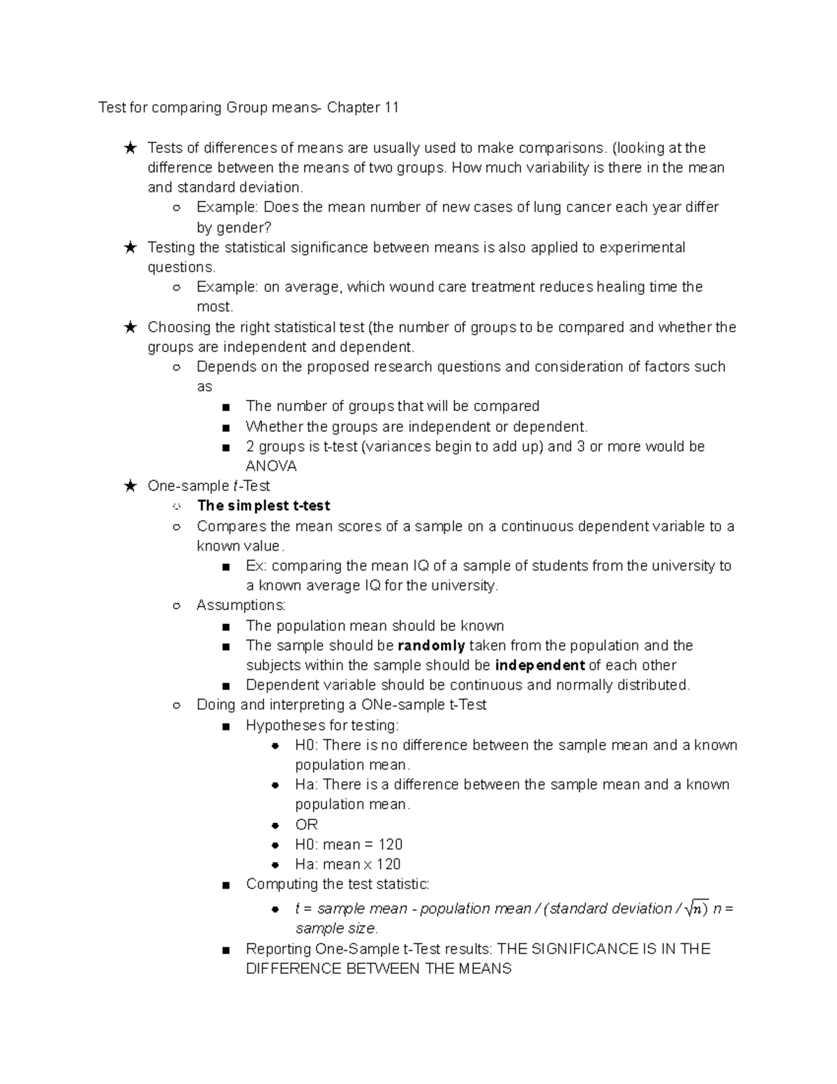 Chapter 11 biostatistics - Test for comparing Group means- Chapter 11 ...