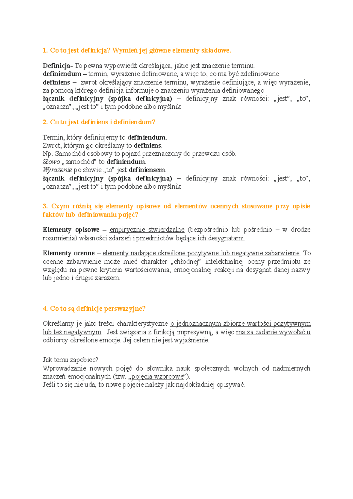 Metodologia - tezy 2 - notatki - Co to jest definicja? Wymień jej ...