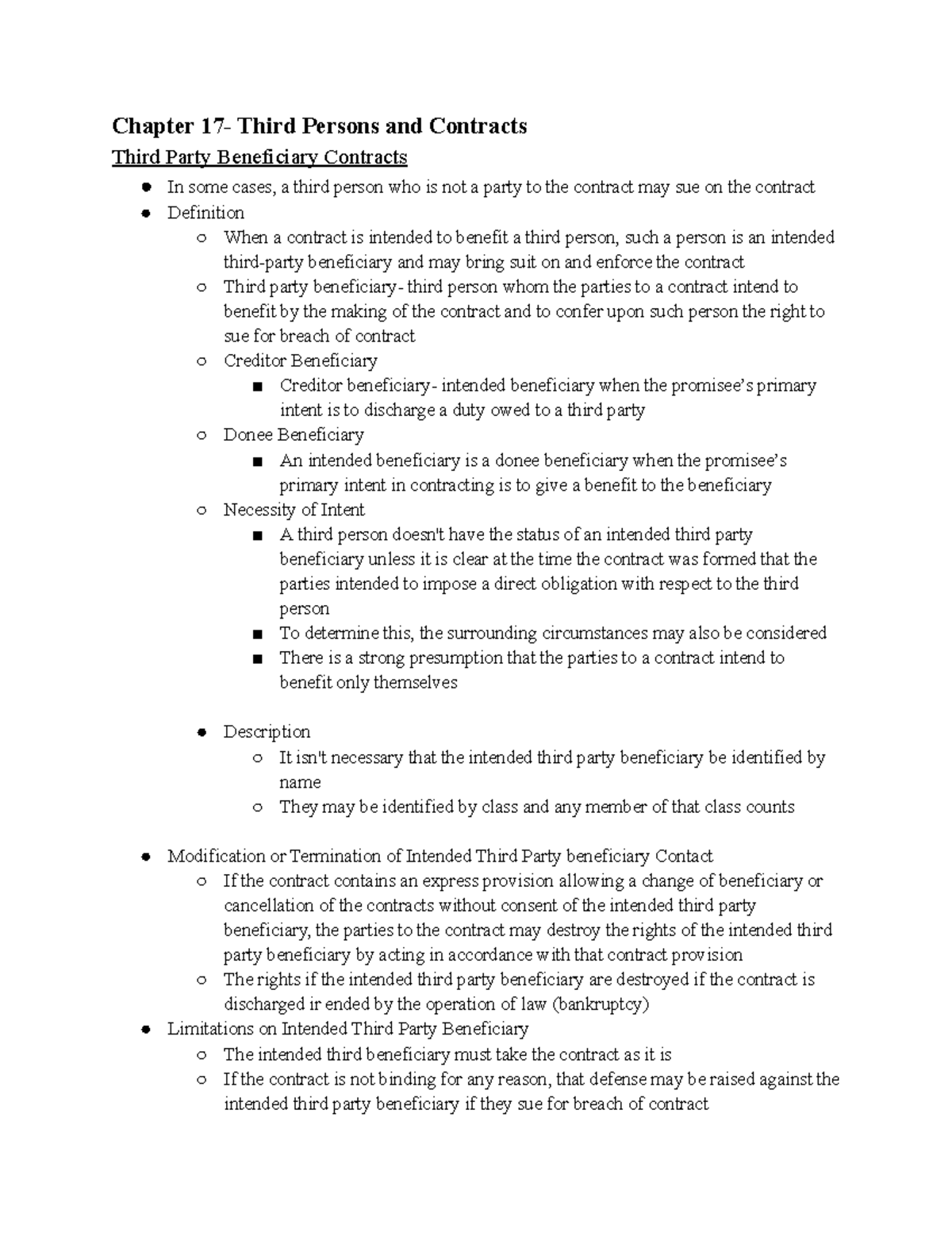 BSLW CH 17 - Chapter 17 outline - Chapter 17- Third Persons and ...