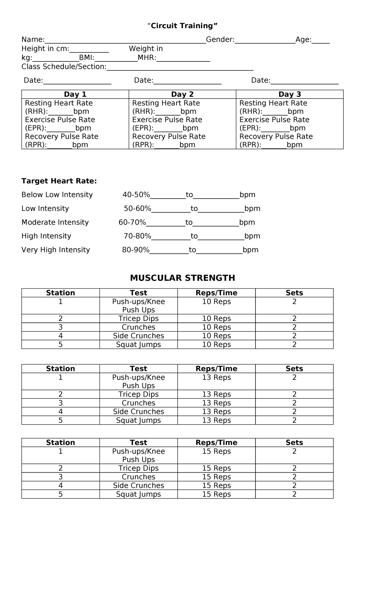 Muscular- Strength - pathfit - “Circuit Training” Name:Gender:Age ...