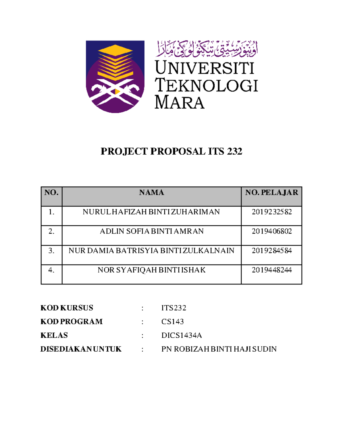 Project Proposal - PROJECT PROPOSAL ITS 232 k 3 enter) 1 kali enter) NO ...