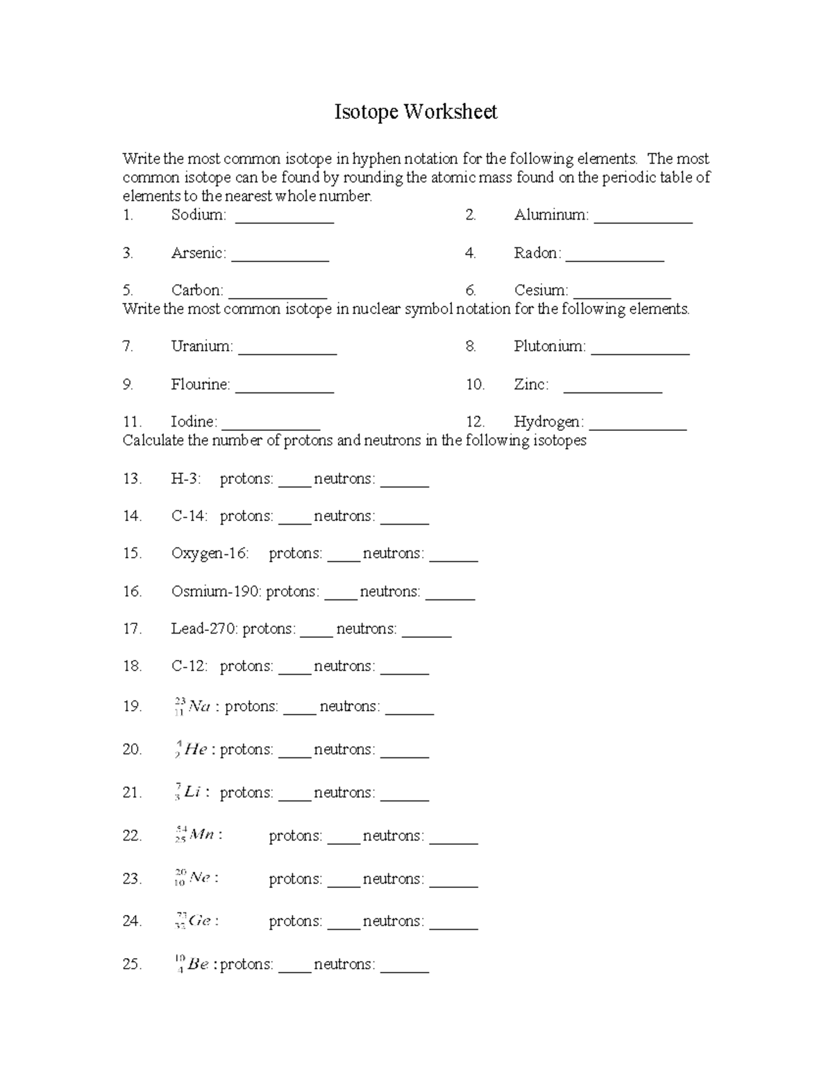 Isotope Worksheet - It good assigment - Isotope Worksheet Write the ...