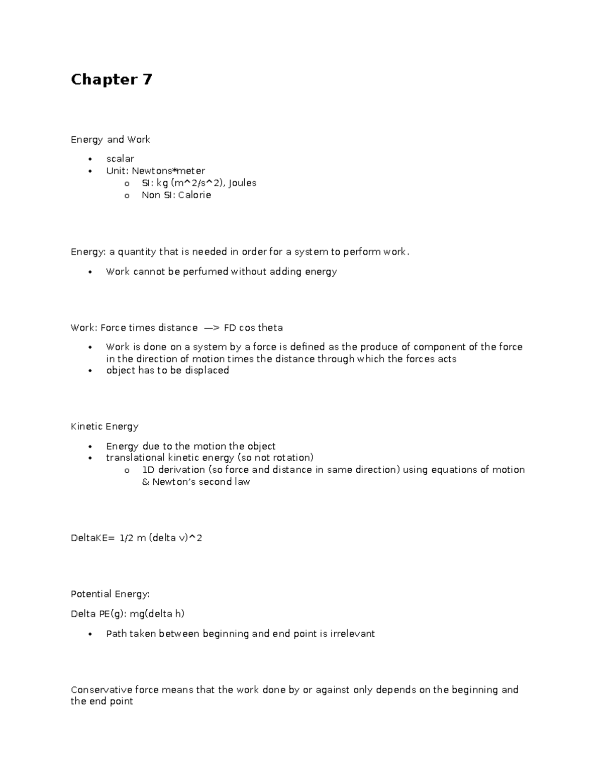 Chapter 7 Energy and Work PHYS107 - Chapter 7 Energy and Work scalar ...