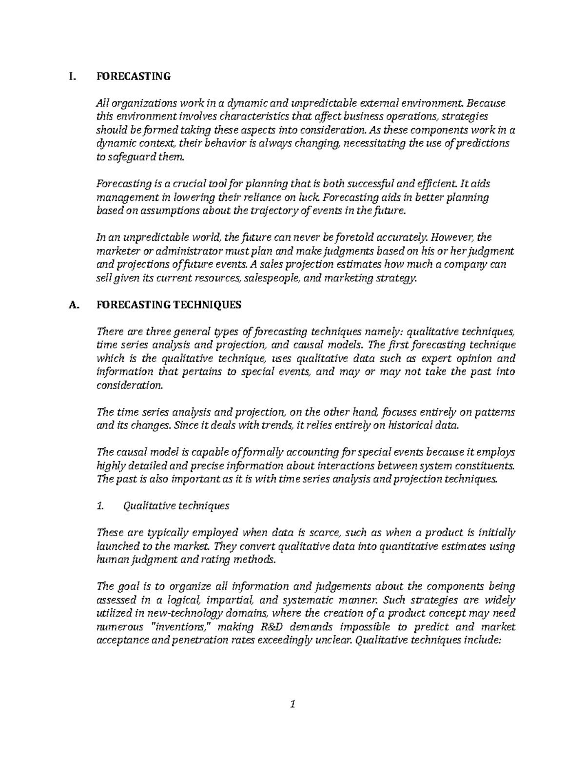 Research work on Management Science - I. FORECASTING All organizations ...