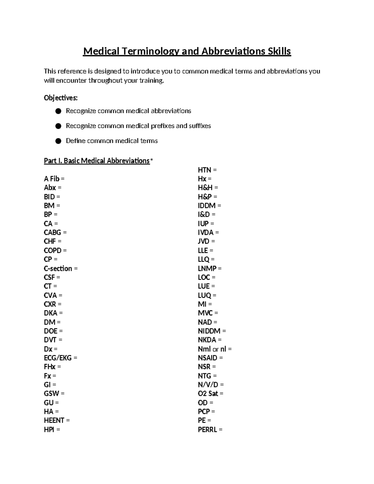 Blank Med Terminology & Abbreviations Prep Course - Medical Terminology ...