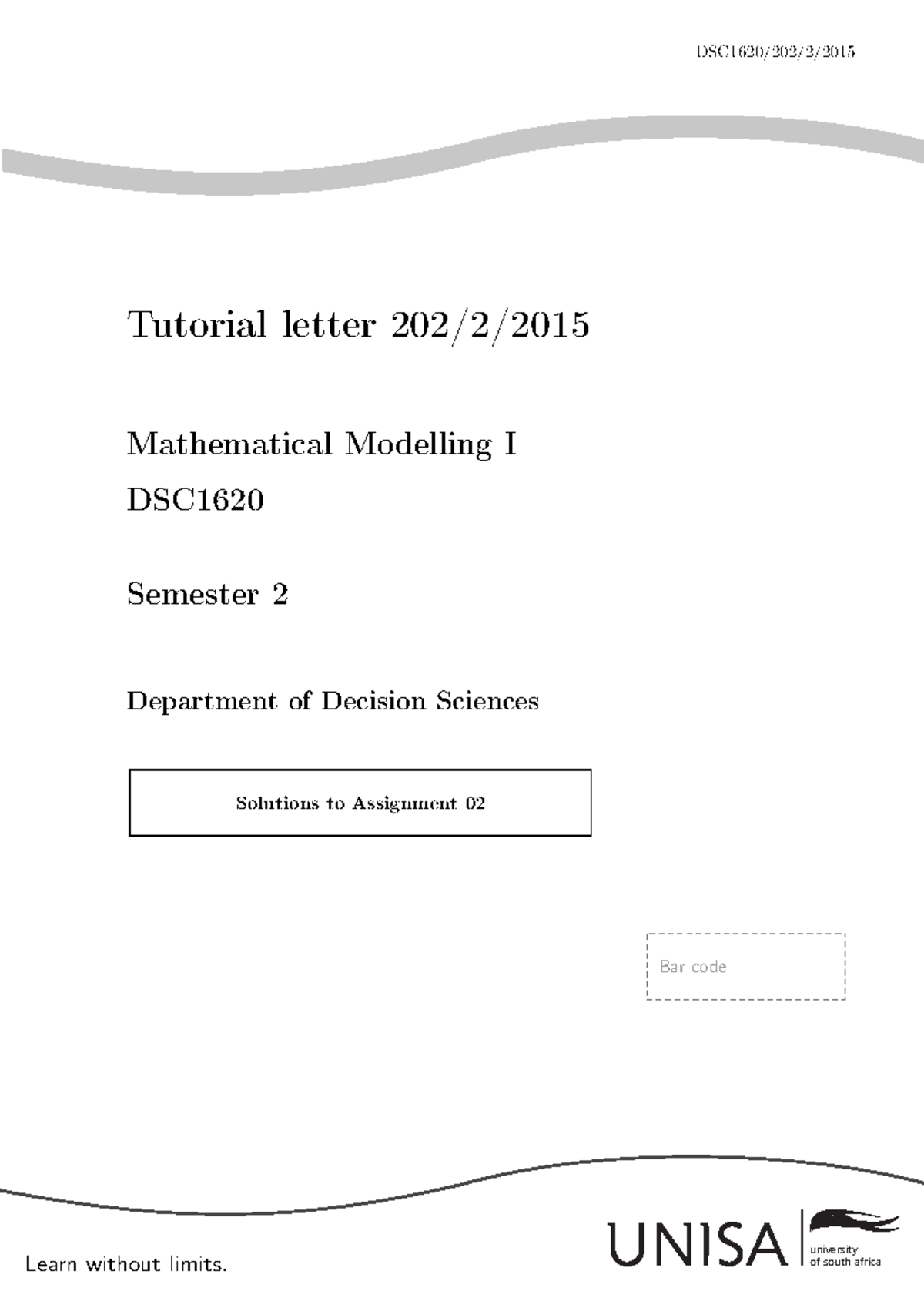 202 2015 2 b - FEEDBACK - DSC1620/202/2/ Tutorial letter 202/2 ...