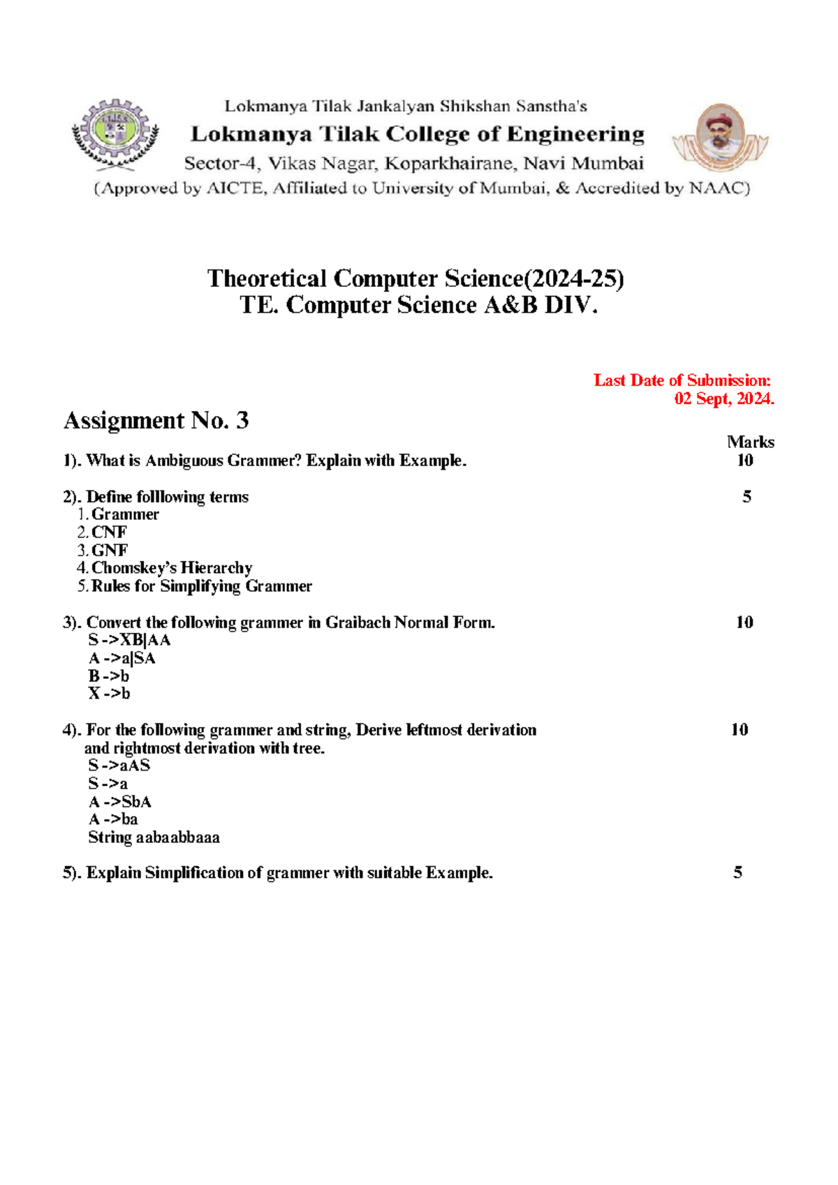 TCS- Assignment 3 - Theory Of Computer Science (CSC504) - Theoretical Computer Science(2024-25 ...