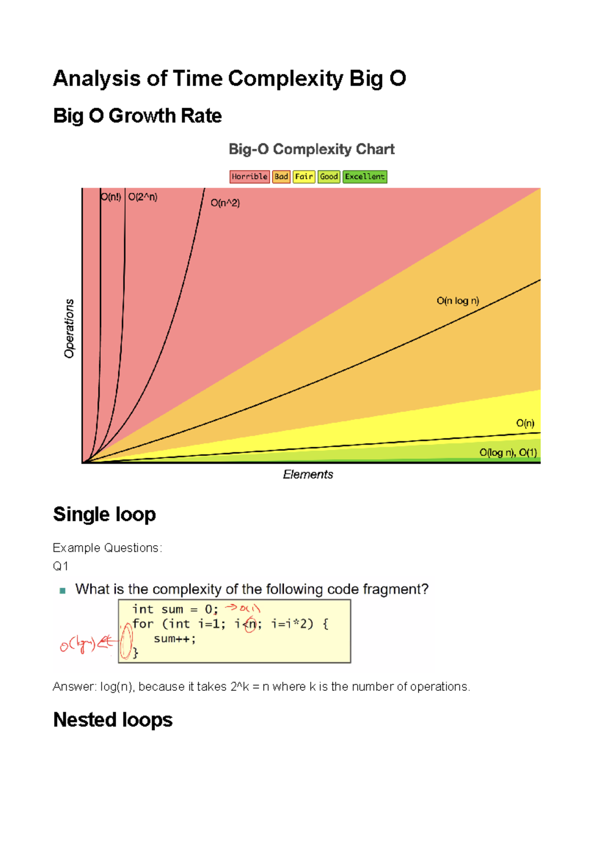 Analysis Of Time Complexity Big O Nested Loops Q2 Answer Log n