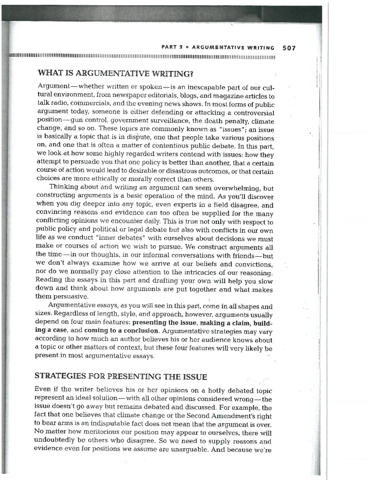 Argumentative Writing Introduction - PART 3 ARGUMENTATIVE WRITING 507 ...
