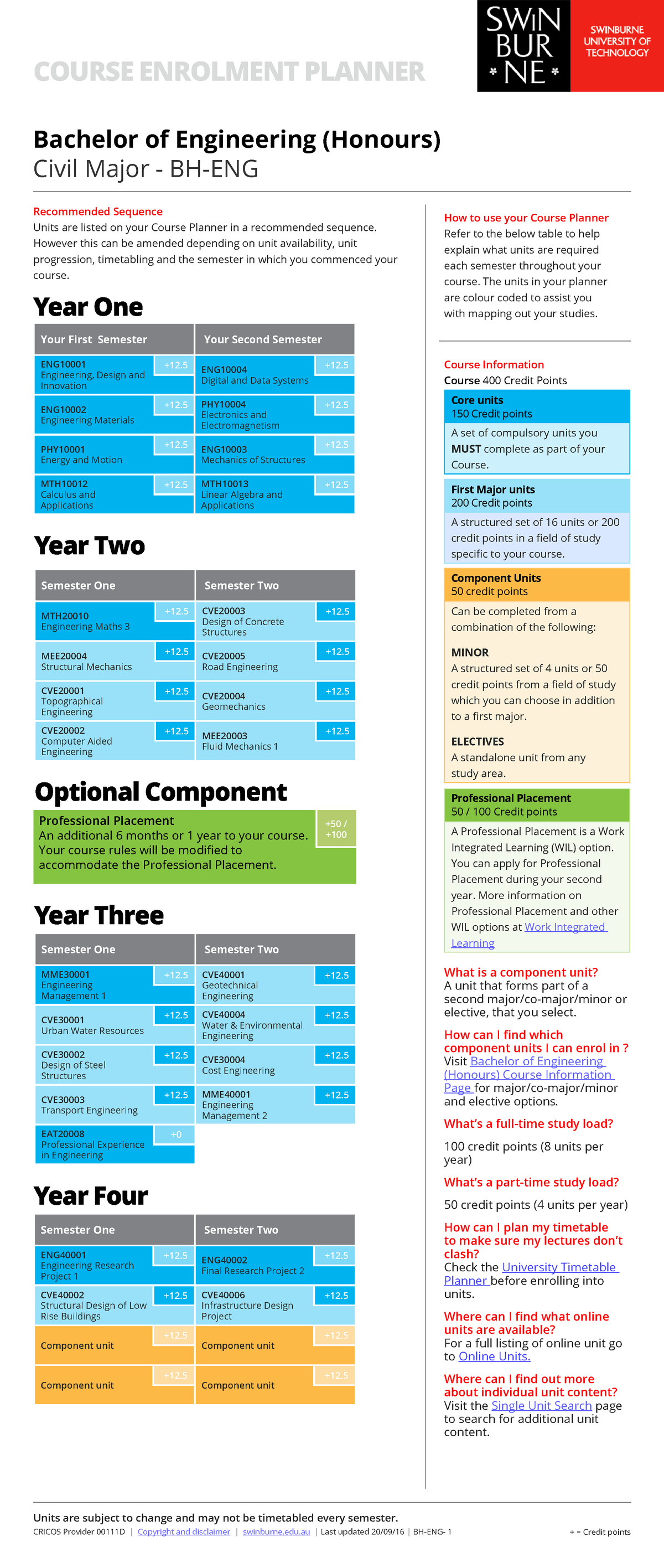 Course Enrolment Planner for Bachelor of Engineering (Honours) Civil ...