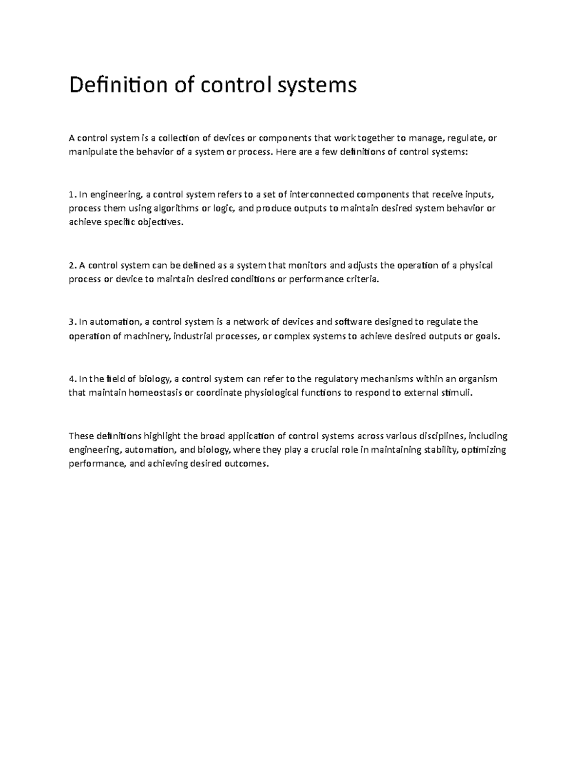 Control systems presentations - Definition of control systems A control ...