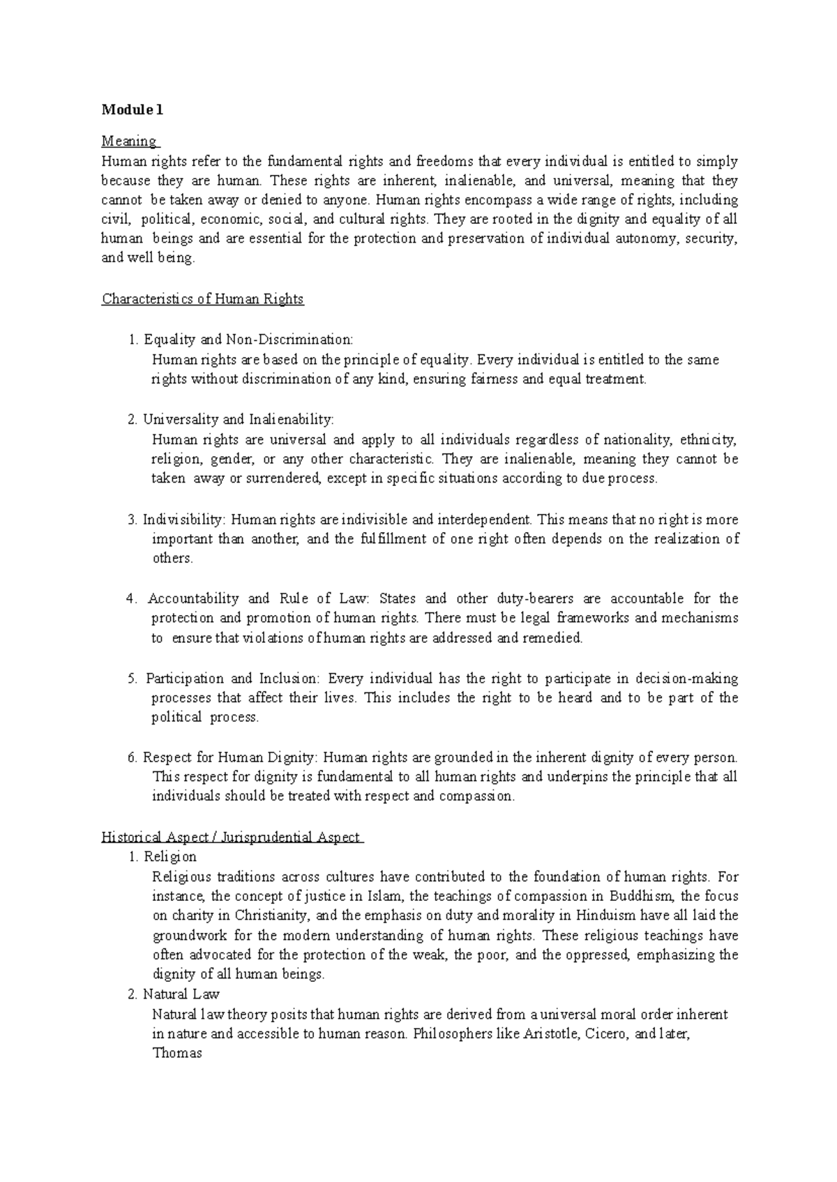 Human Rights- class notes- summary module 1,3,4,5 - Module 1 Meaning ...