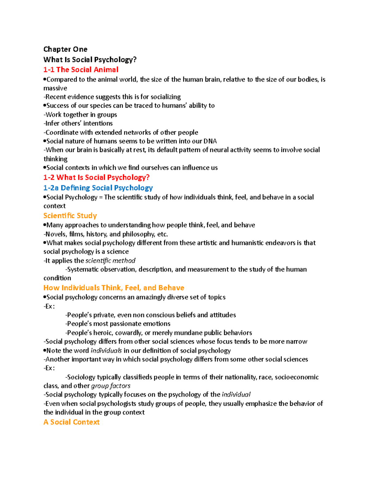 Social Psychology Unit One Textbook Notes - Chapter One What Is Social ...