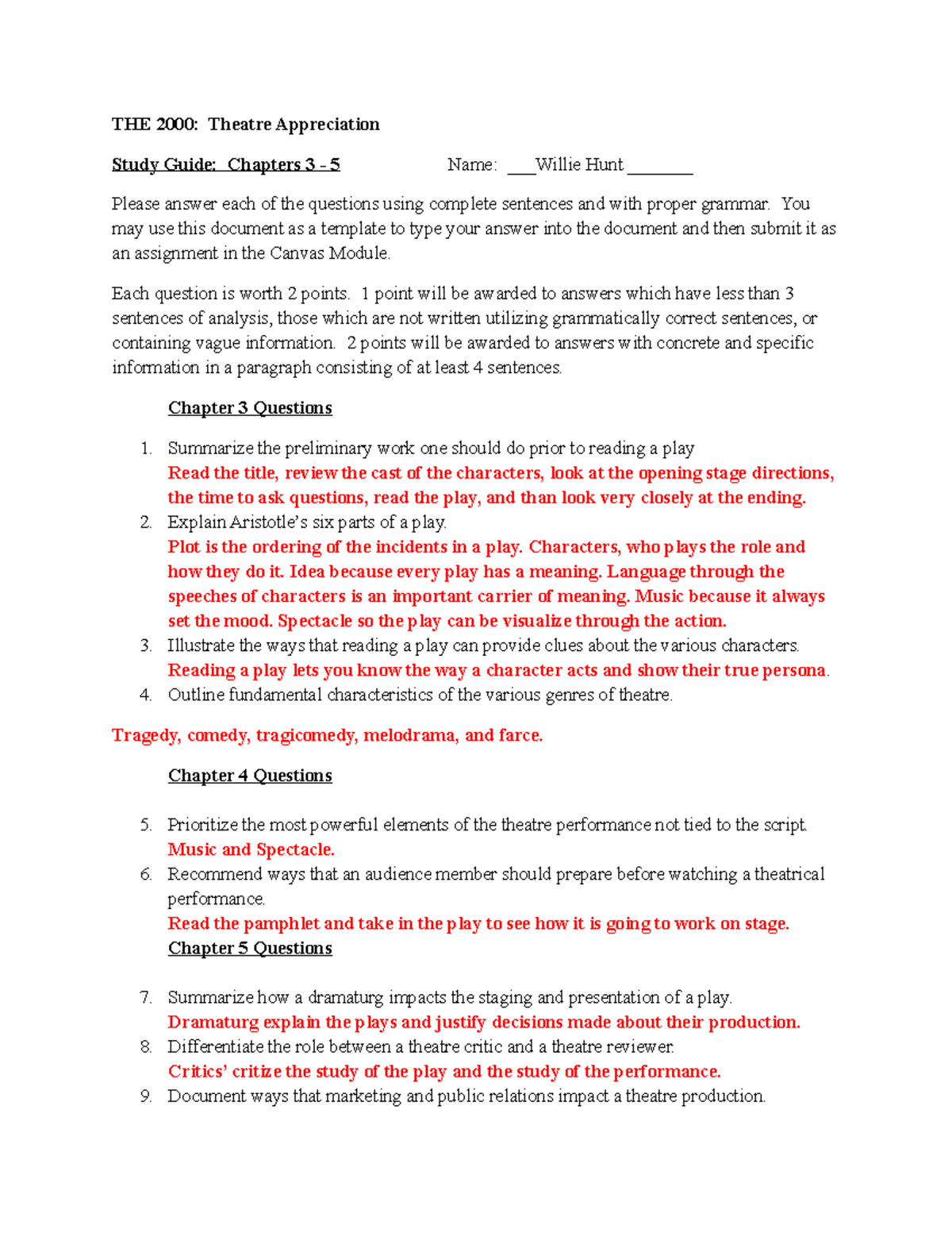 Study Guide 2 - Chap 3-5-1-1 - THE 2000: Theatre Appreciation Study ...