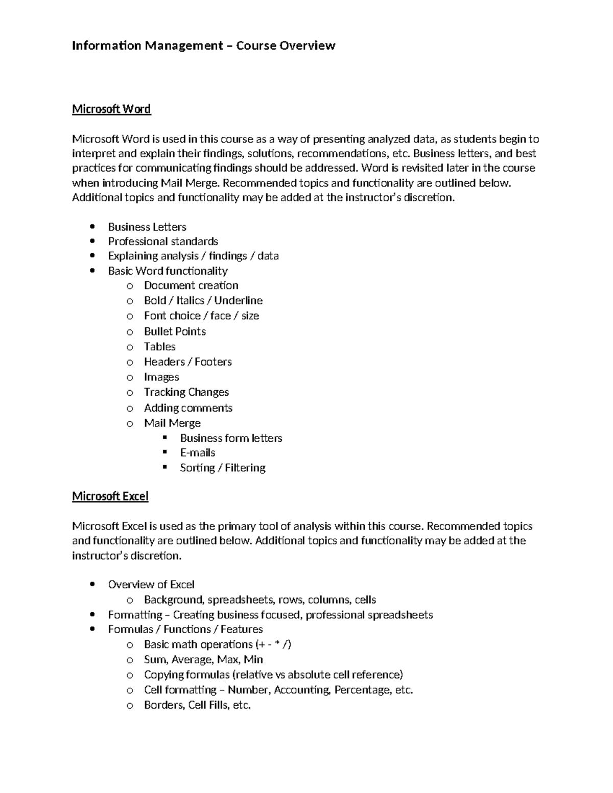 Information Management Course Overview 2019 - Information Management ...