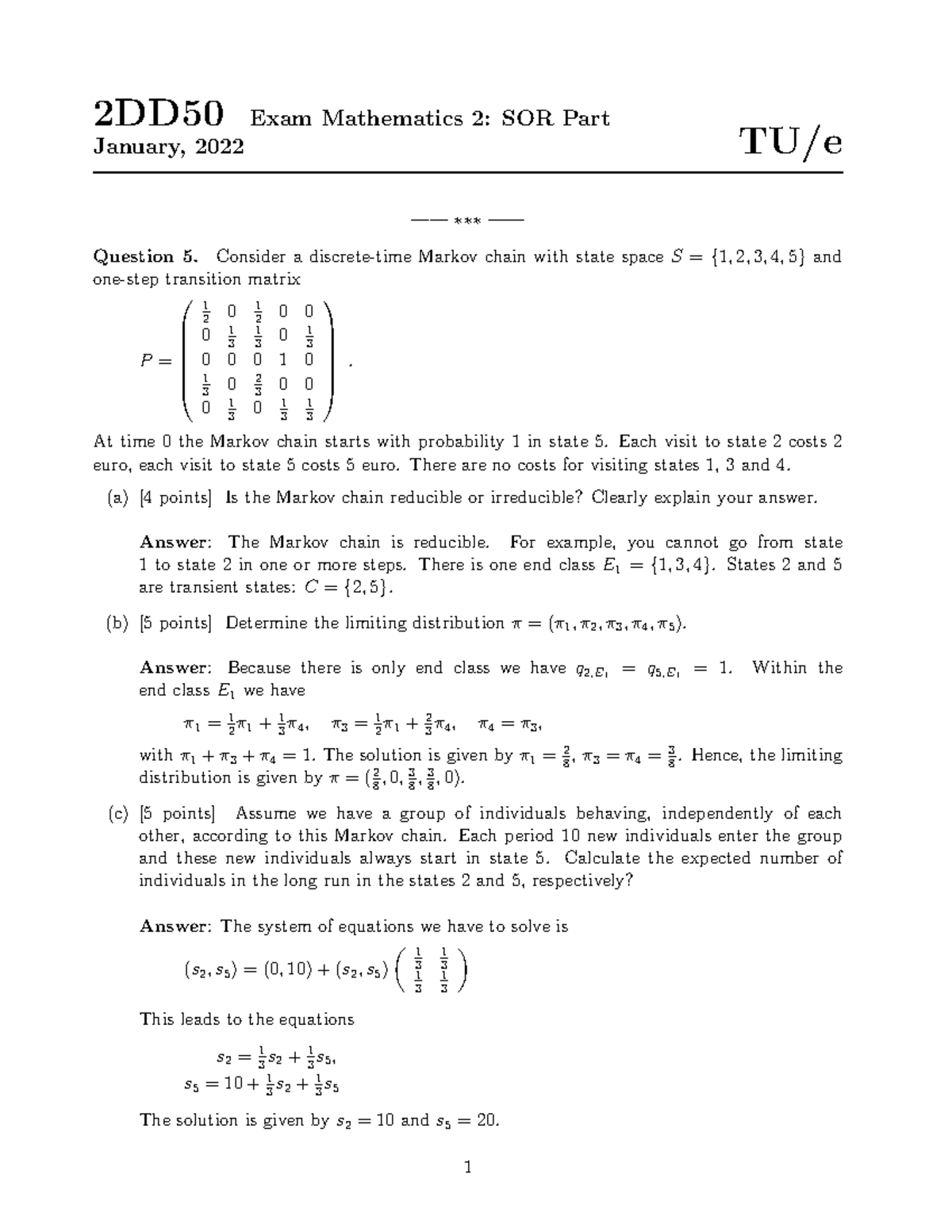 2022 January SOR - 2022 Jan SOR - 2DD50 Exam Mathematics 2: SOR Part ...