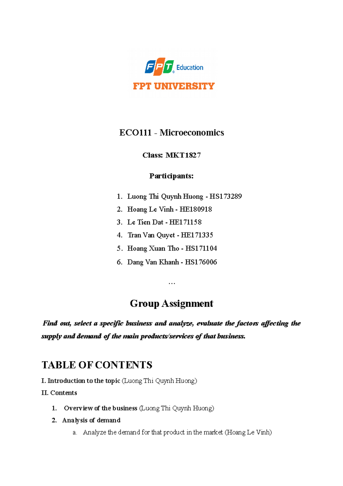 ECO111 - Microeconomics - ECO111 - Microeconomics Class: MKT ...