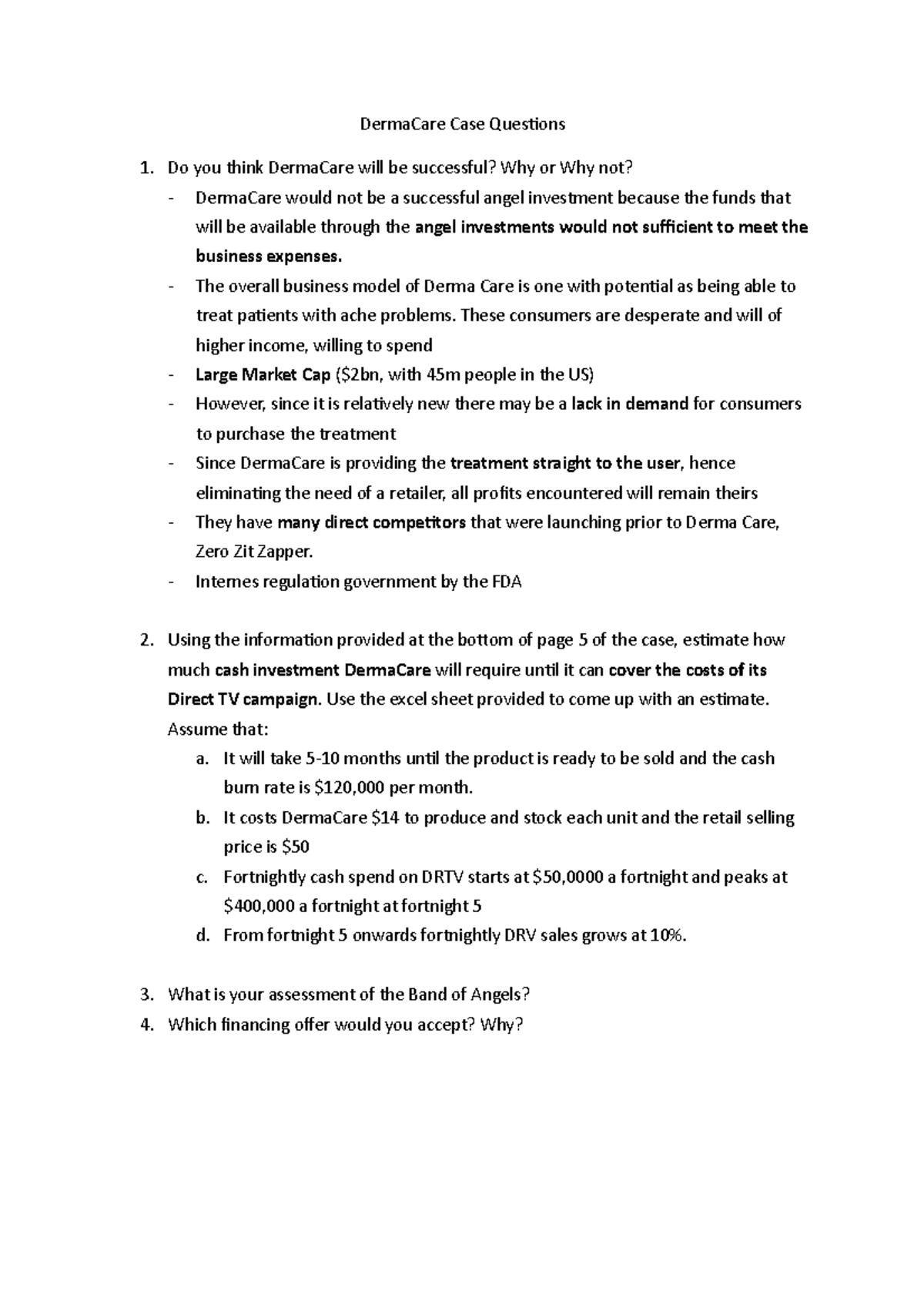 Derma Care Case Questions - DermaCare Case Questions Do you think ...