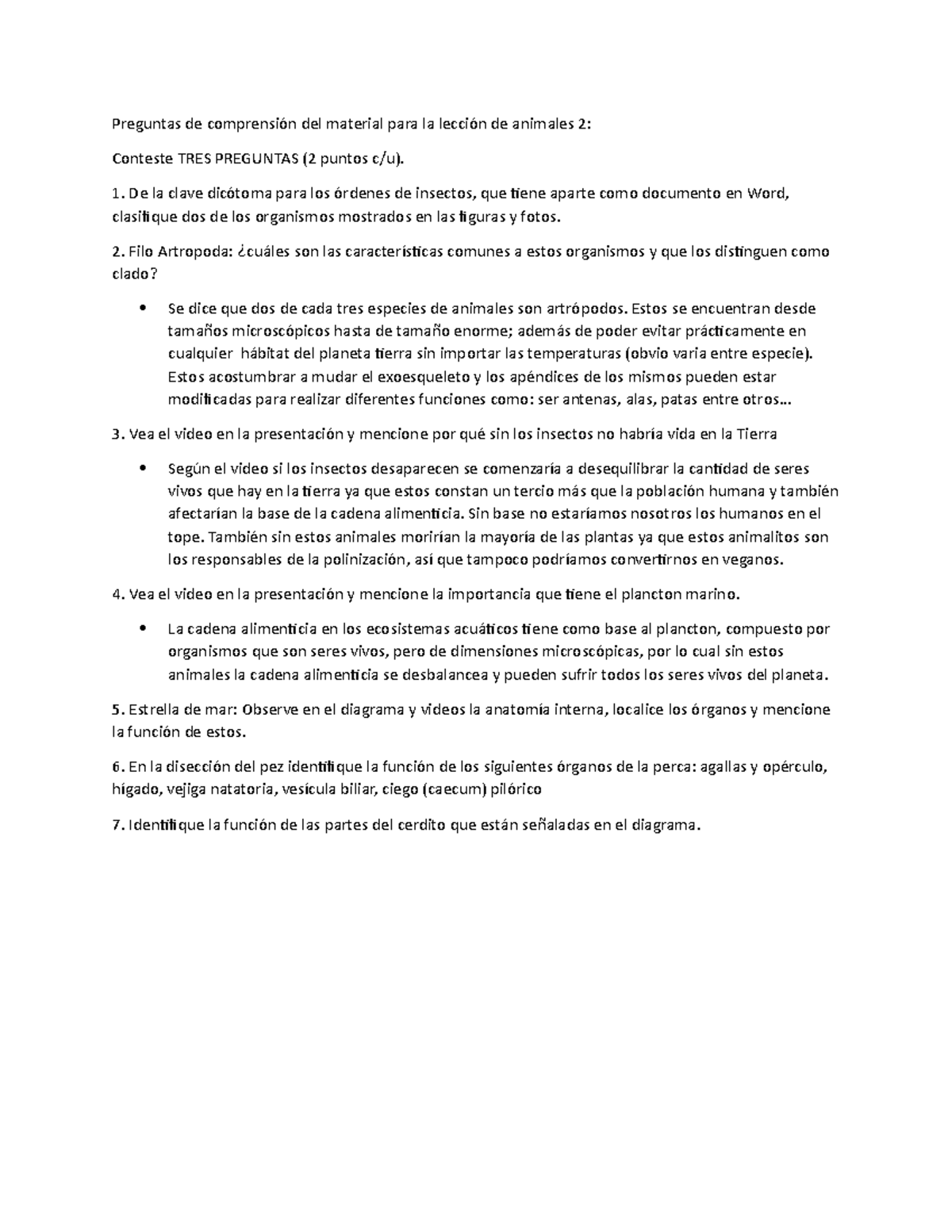 Preguntas de comprension de tema de animales 2 - Preguntas de ...