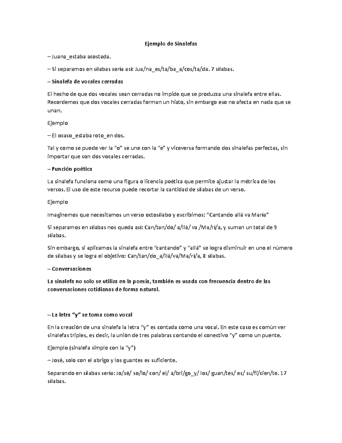 Ejemplo de Sinalefas - Ejemplo de Sinalefas Juana_estaba acostada. Si ...