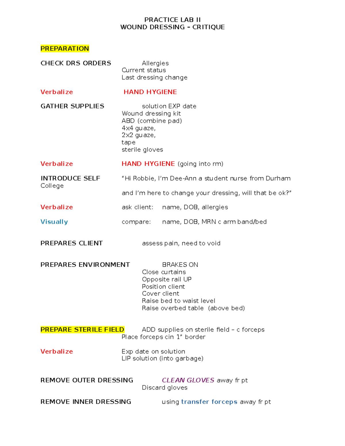 Critique - Wound Dressing - PRACTICE LAB II WOUND DRESSING – CRITIQUE ...