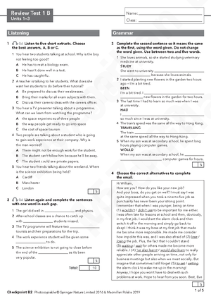 Checkpoint B1+ Unit Tests Answer Key - UNIT 1 A 1 Speaker A 2 Speaker B ...