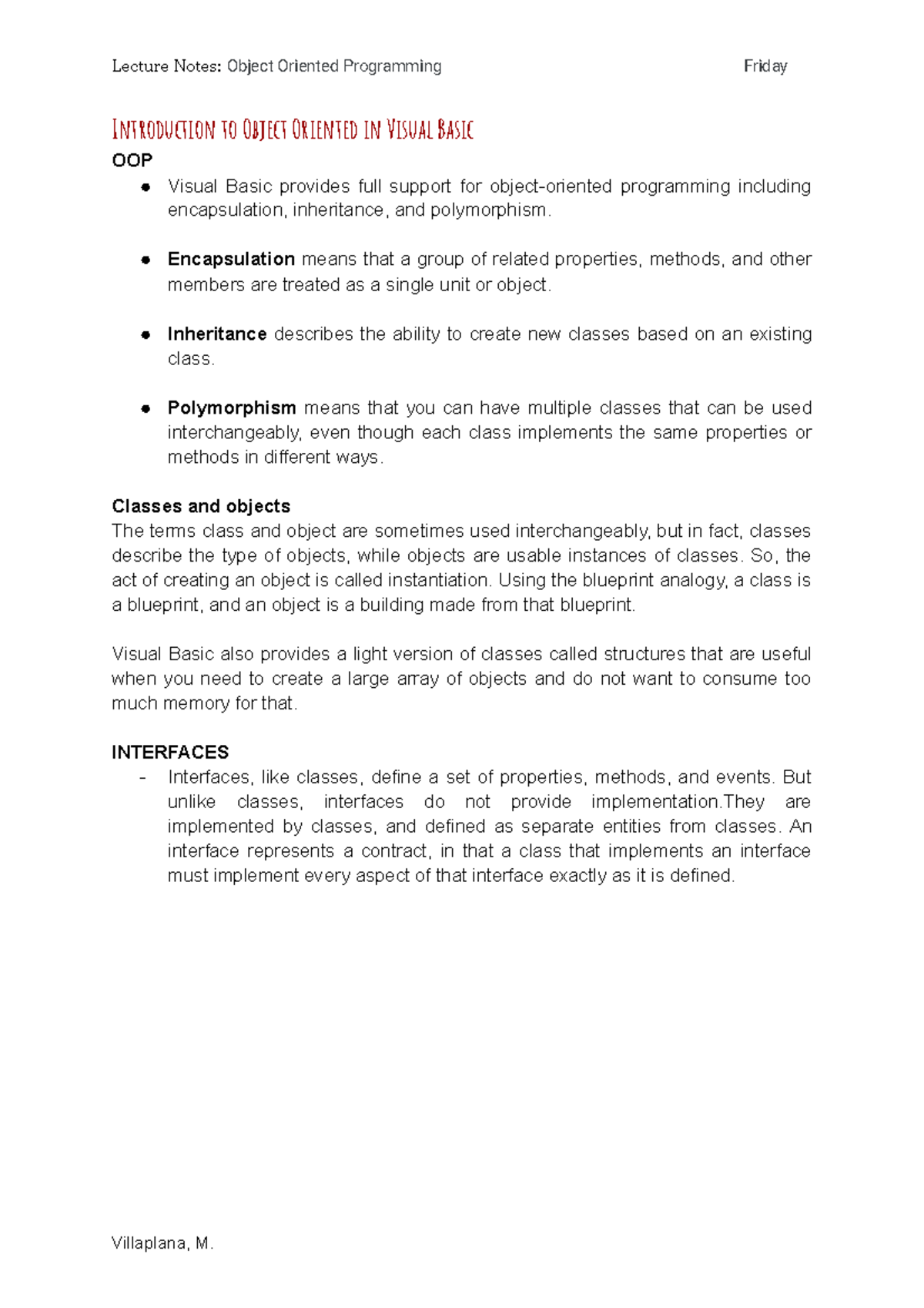 Introduction to Object Oriented in Visual Basic - Week2Lecture Notes ...