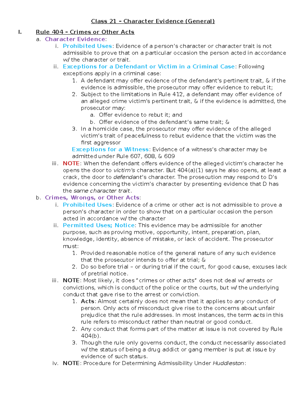 Class 21 – Character Evidence (General) - Class 21 – Character Evidence ...