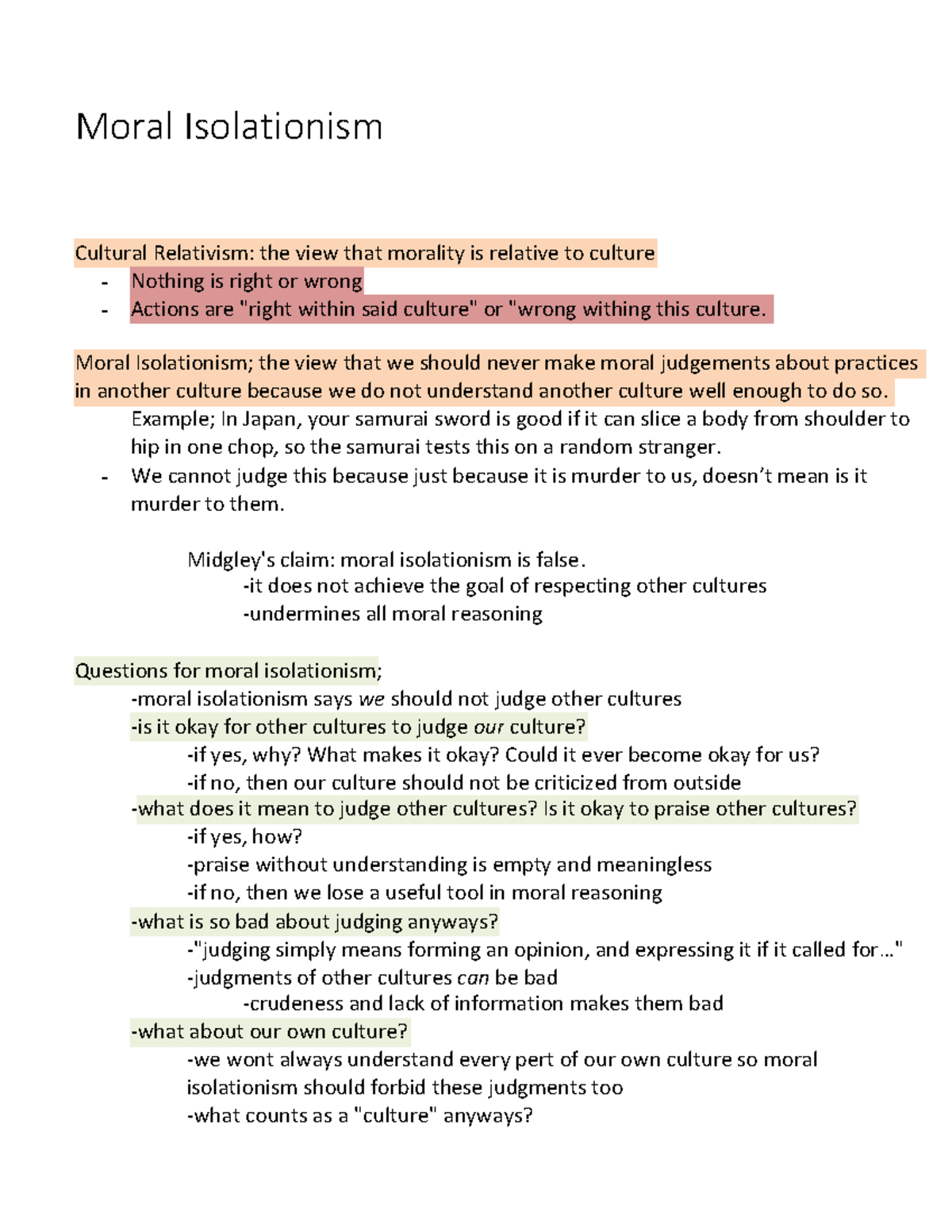 Moral Isolationism - Dr. Hodson Lecture/Slide Notes - Cultural ...