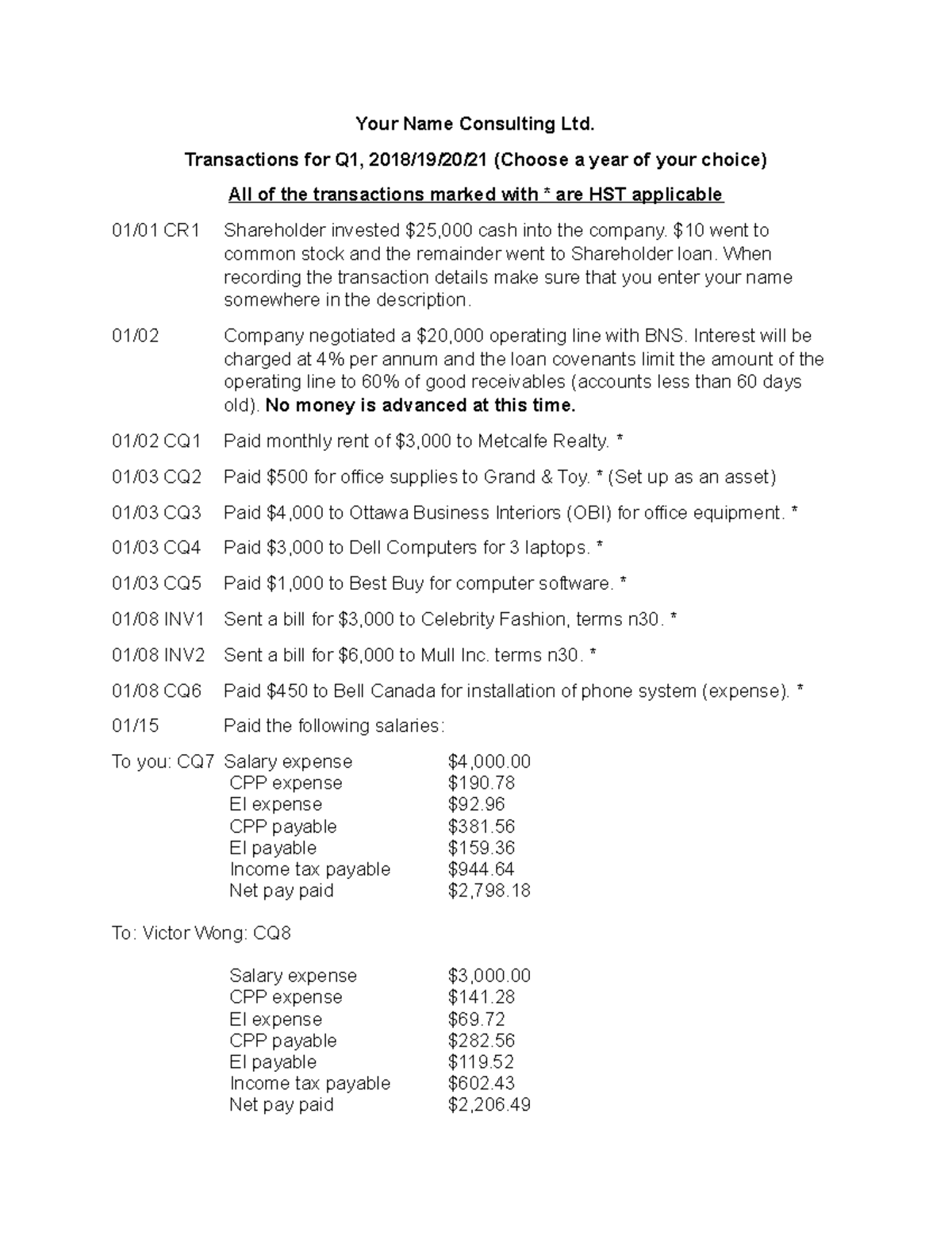 ACC0012 Assignment 2 Your Name Consulting Ltd transactions - Your Name ...