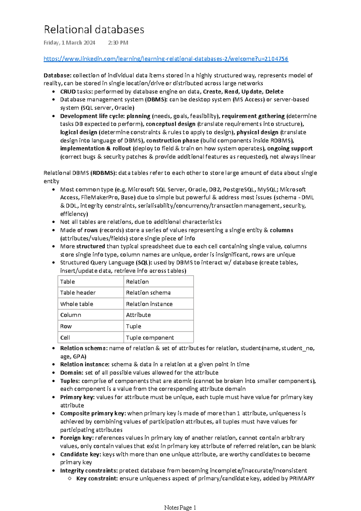 Relational Databases Notes Linkedinlearninglearning Relational Databases 2welcomeu