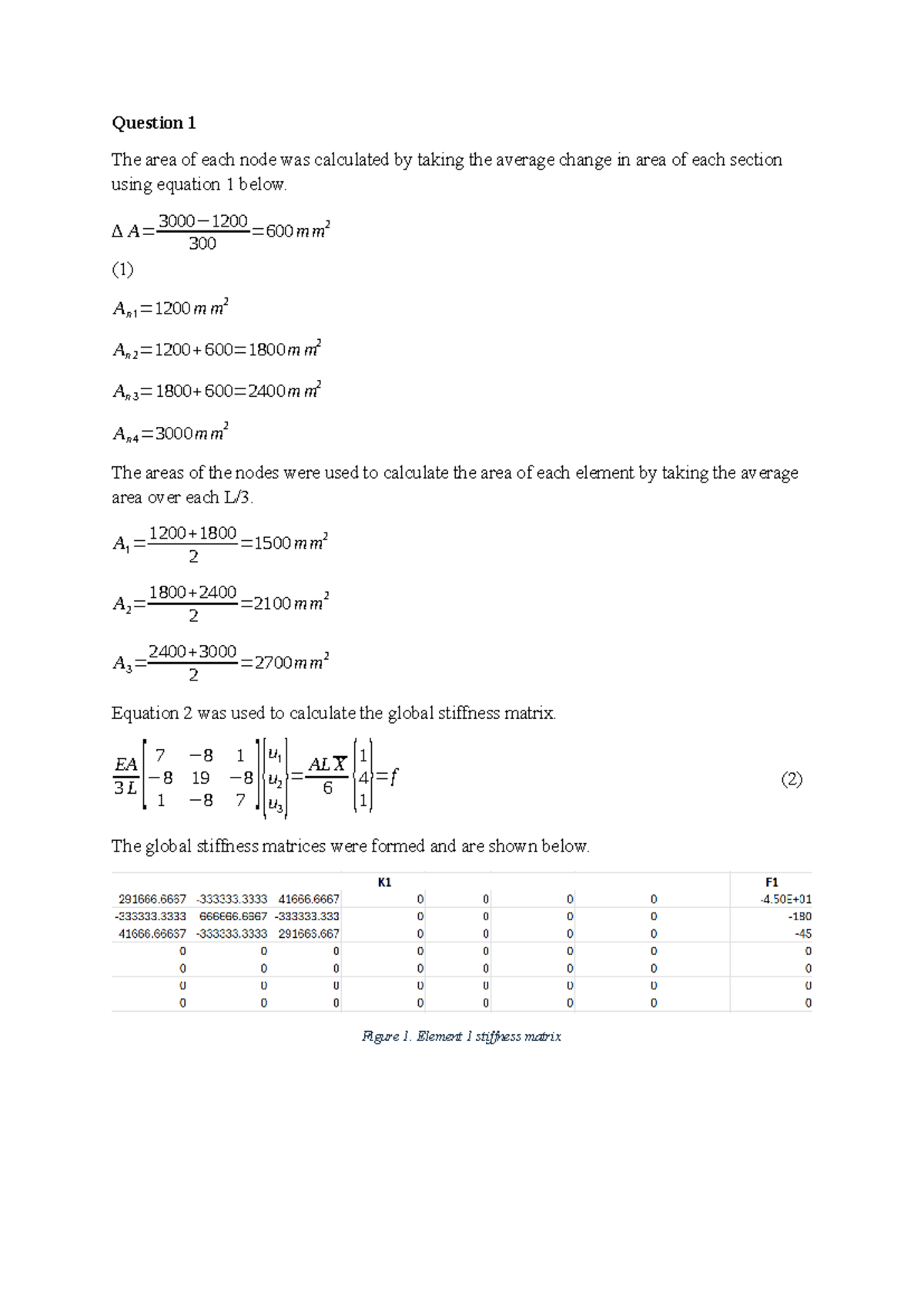 CIVL3840 Assignment 1 - Question 1 The area of each node was calculated by taking the average ...