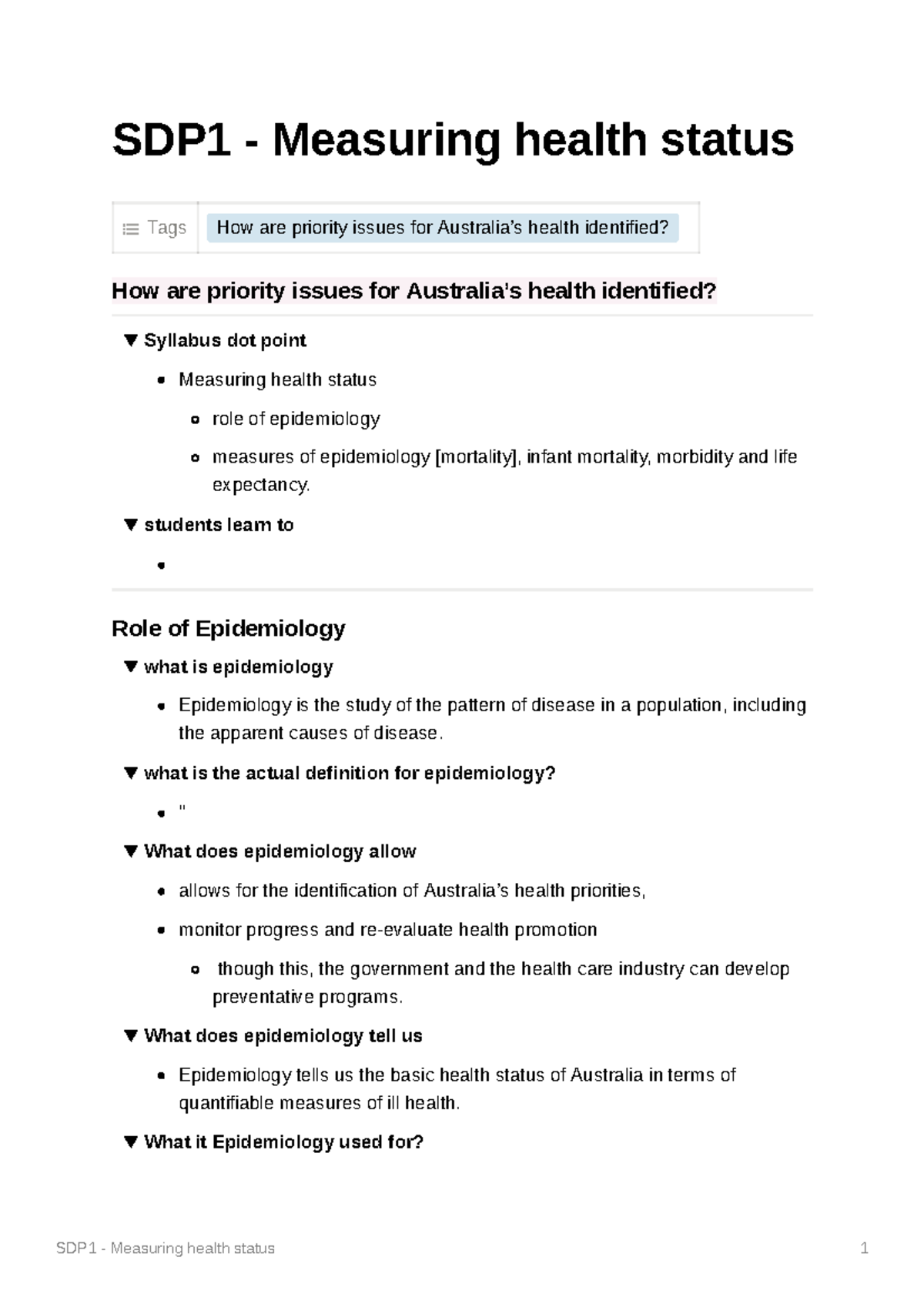 SDP1 - Measuring health status - students learn to Role of Epidemiology ...