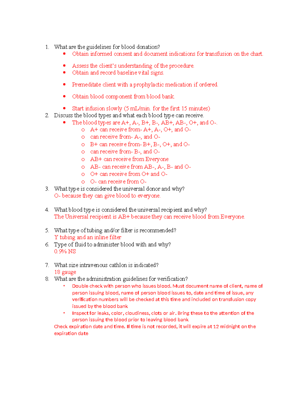 Blood Administration Study Guide (2) (1)(1) - 1. What are the ...