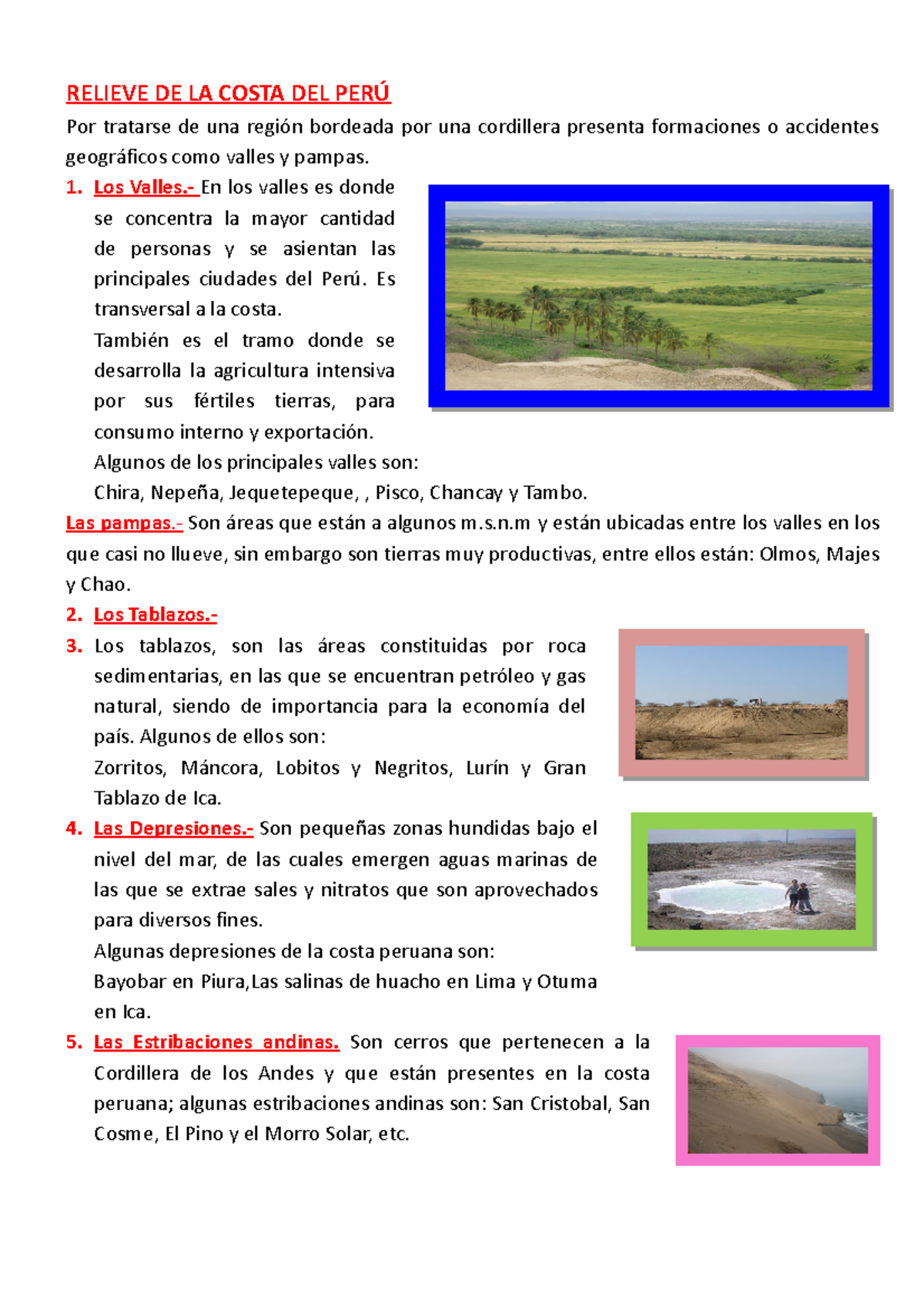 Relieve de la costa - informacion util primaria - RELIEVE DE LA COSTA ...