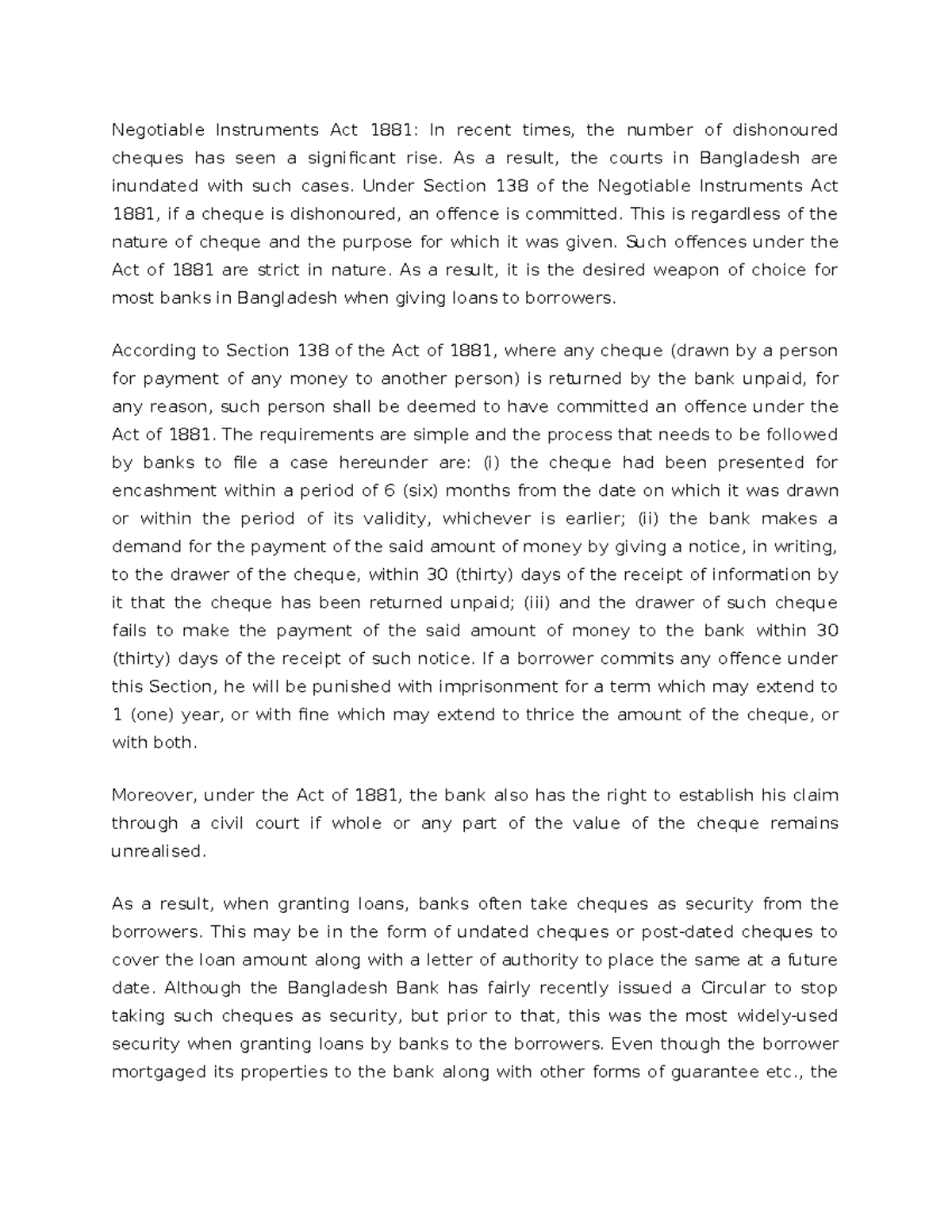 NI ACT 1881 OF BANGLADESH - Negotiable Instruments Act 1881: In recent ...