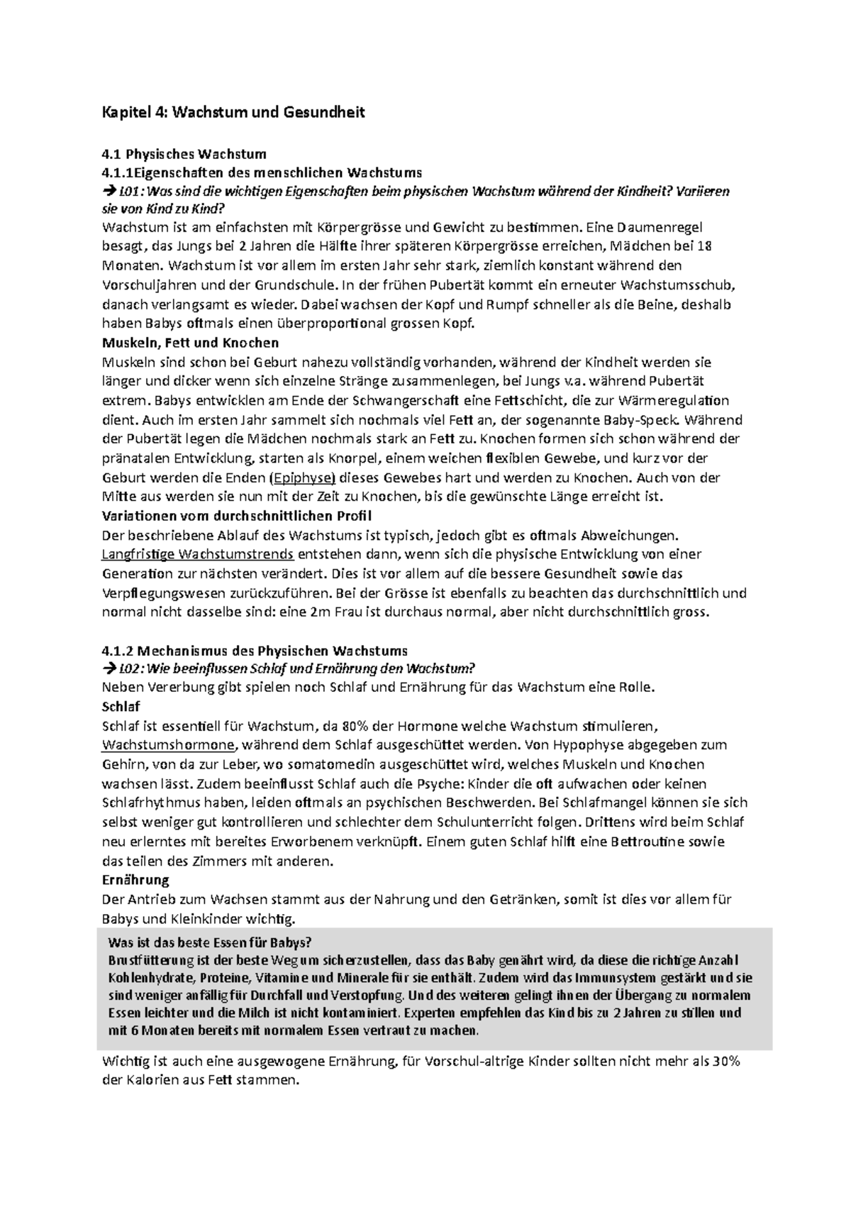 Kapitel 4 - book summary - Kapitel 4: Wachstum und Gesundheit 4 ...