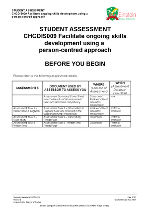 Chcccs 023 - ASSIGNMENT - CHCCCS023 Support independence and wellbeing STUDENT ASSESSMENT ...